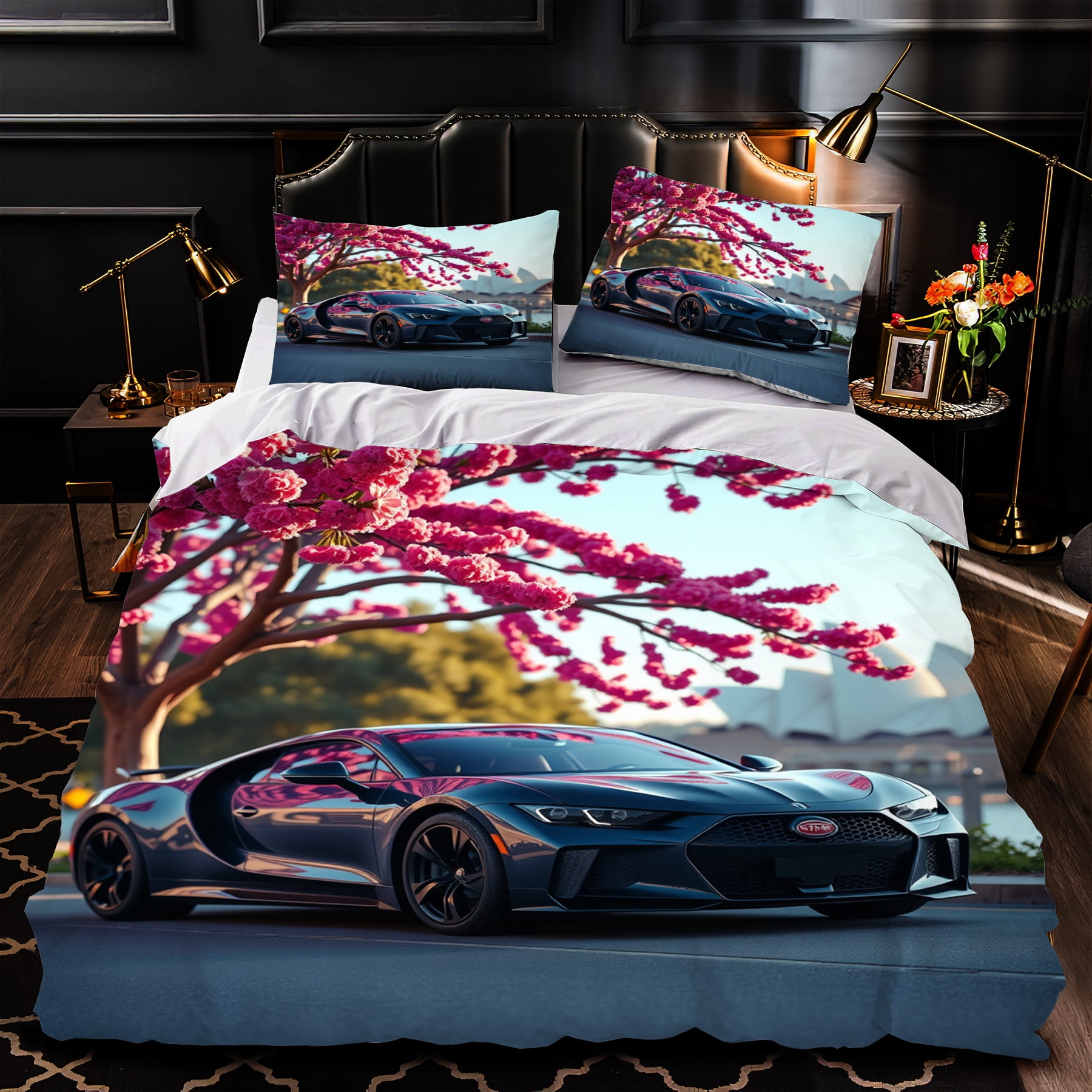 3-Piece Duvet Cover Set Featuring Futuristic Car Design Under Cherry ...