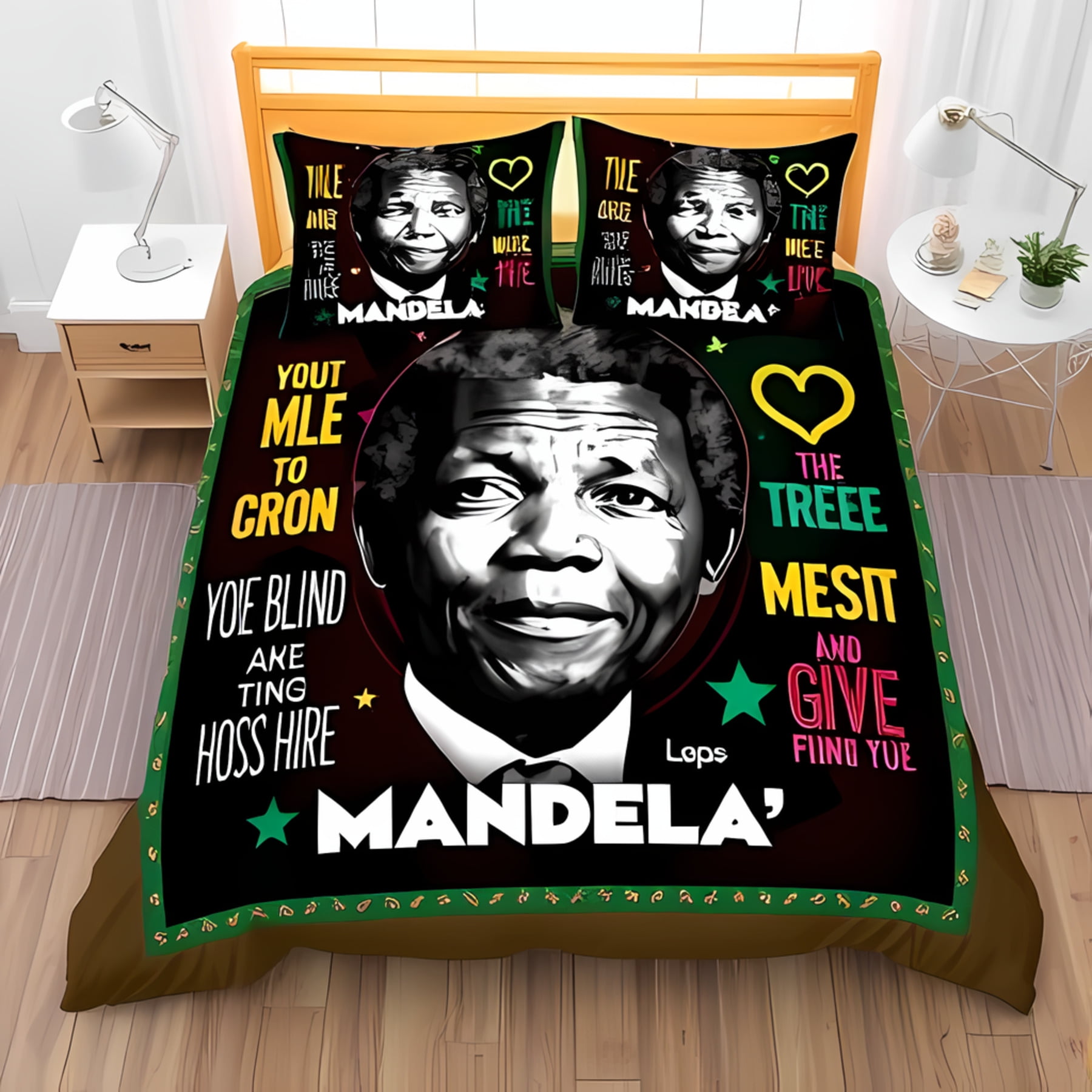 3-Piece Duvet Cover Set Featuring Grayscale Portrait of Mandela with ...