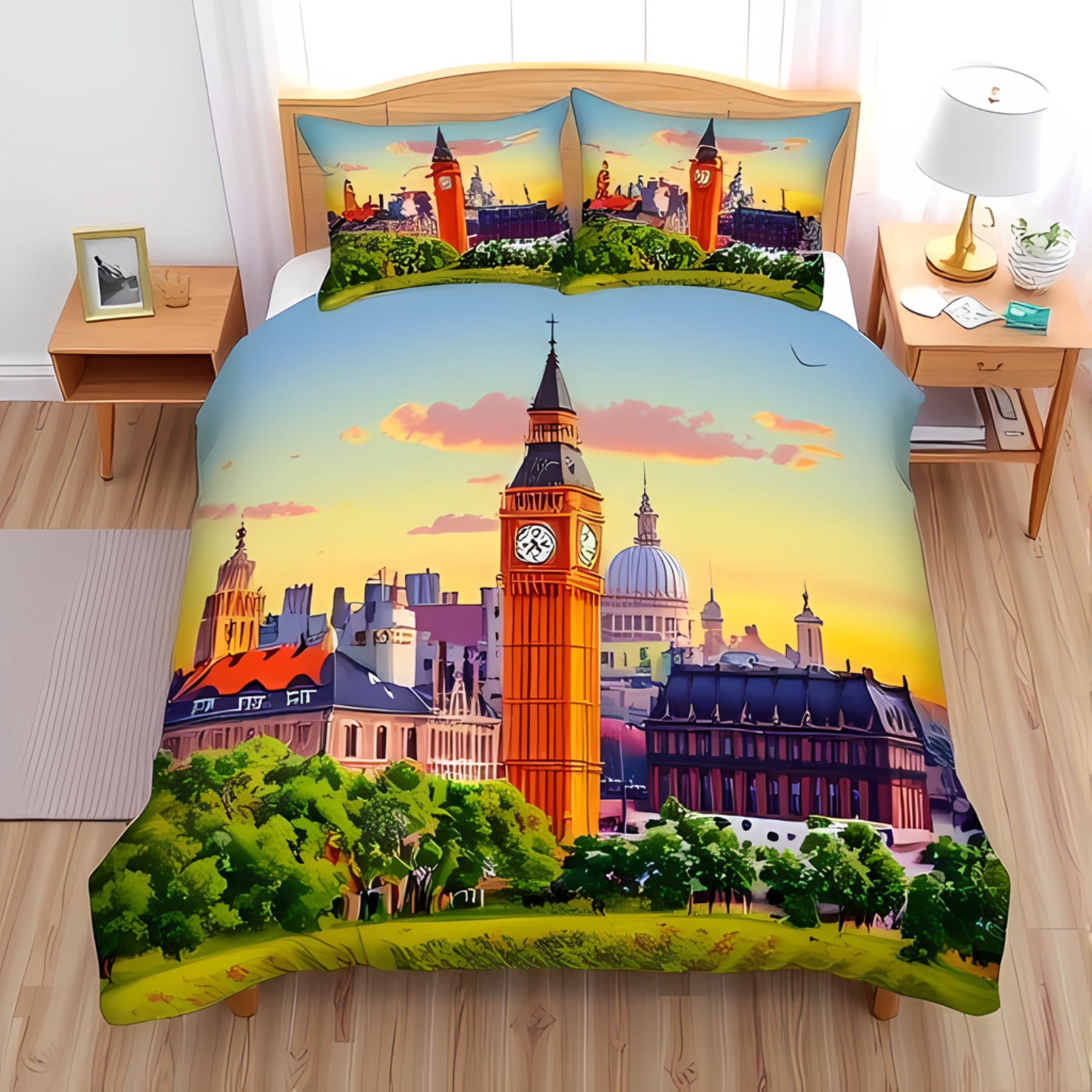 3-Piece Duvet Cover Set Featuring Iconic London Cityscape at Sunset ...