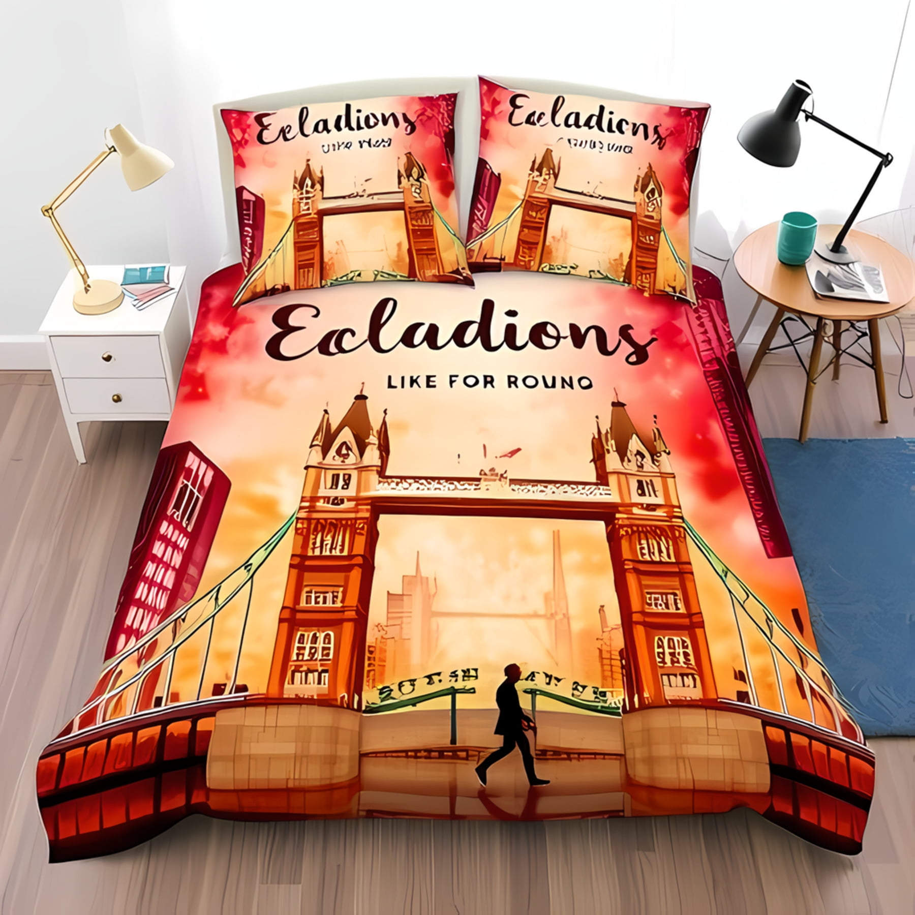 3-Piece Duvet Cover Set Featuring Iconic Tower Bridge in Sunset Hues ...