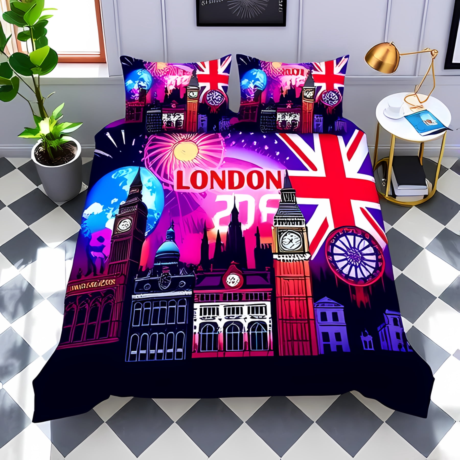 3-Piece Duvet Cover Set Featuring London's Iconic Vibrant Dreamy Design ...