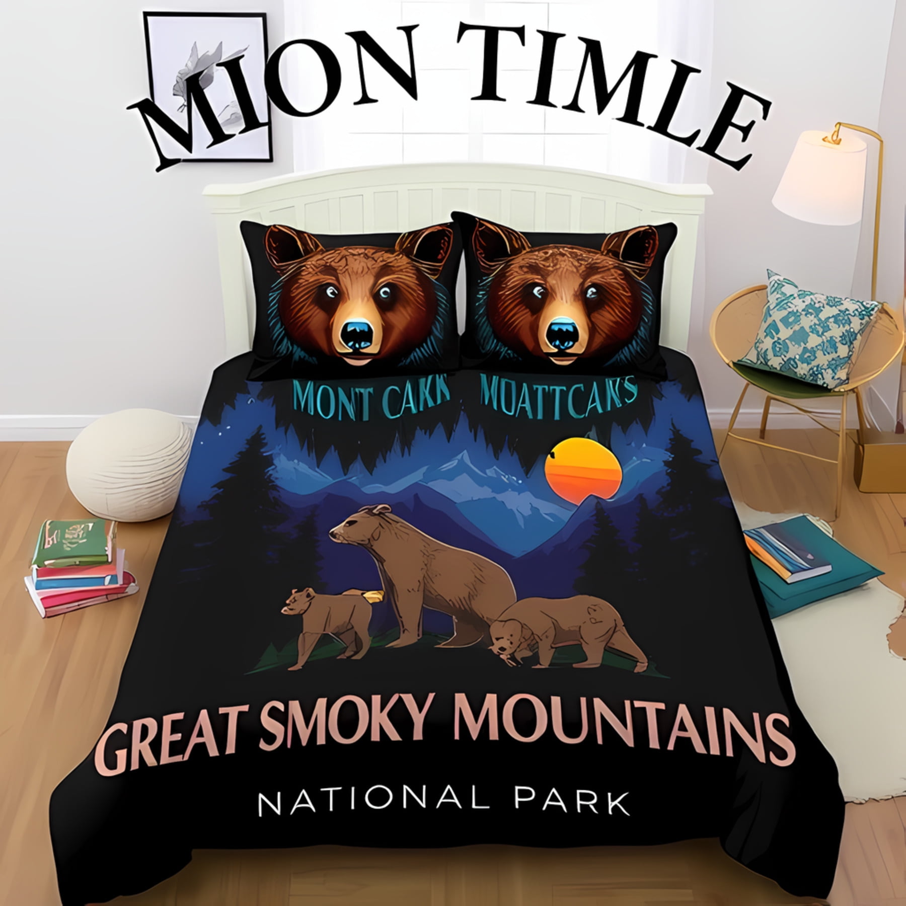 3-Piece Duvet Cover Set Featuring Majestic Bear and Cubs in Great Smoky ...