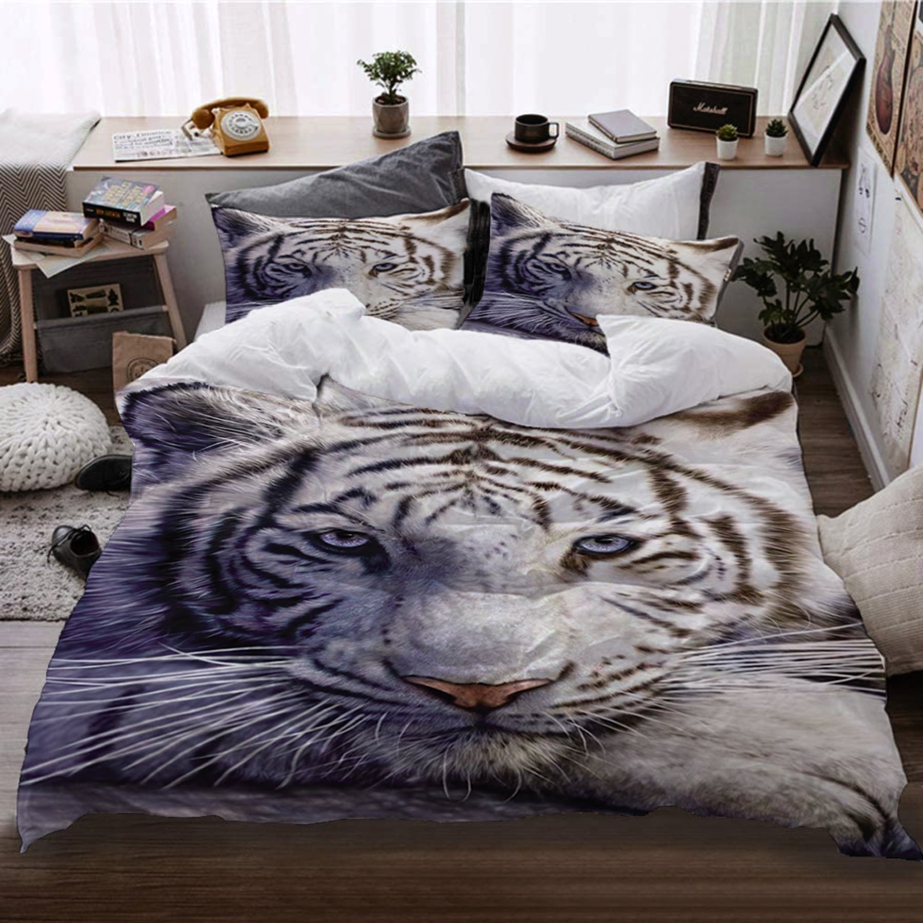 3-Piece Duvet Cover Set Featuring Majestic White Tiger Design - Bold ...