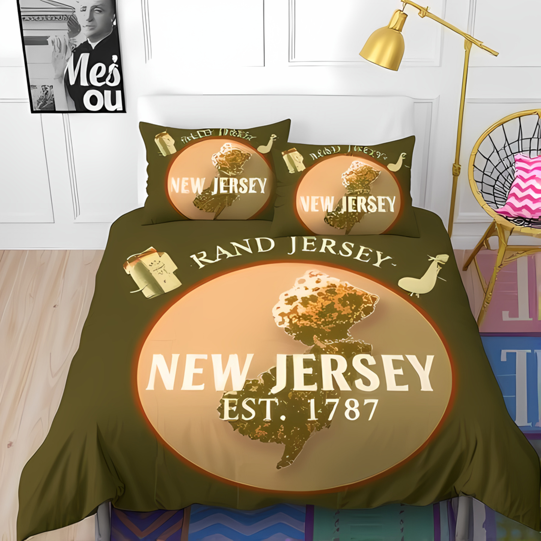 3-Piece Duvet Cover Set Featuring New Jersey Map Design with 'NEW ...