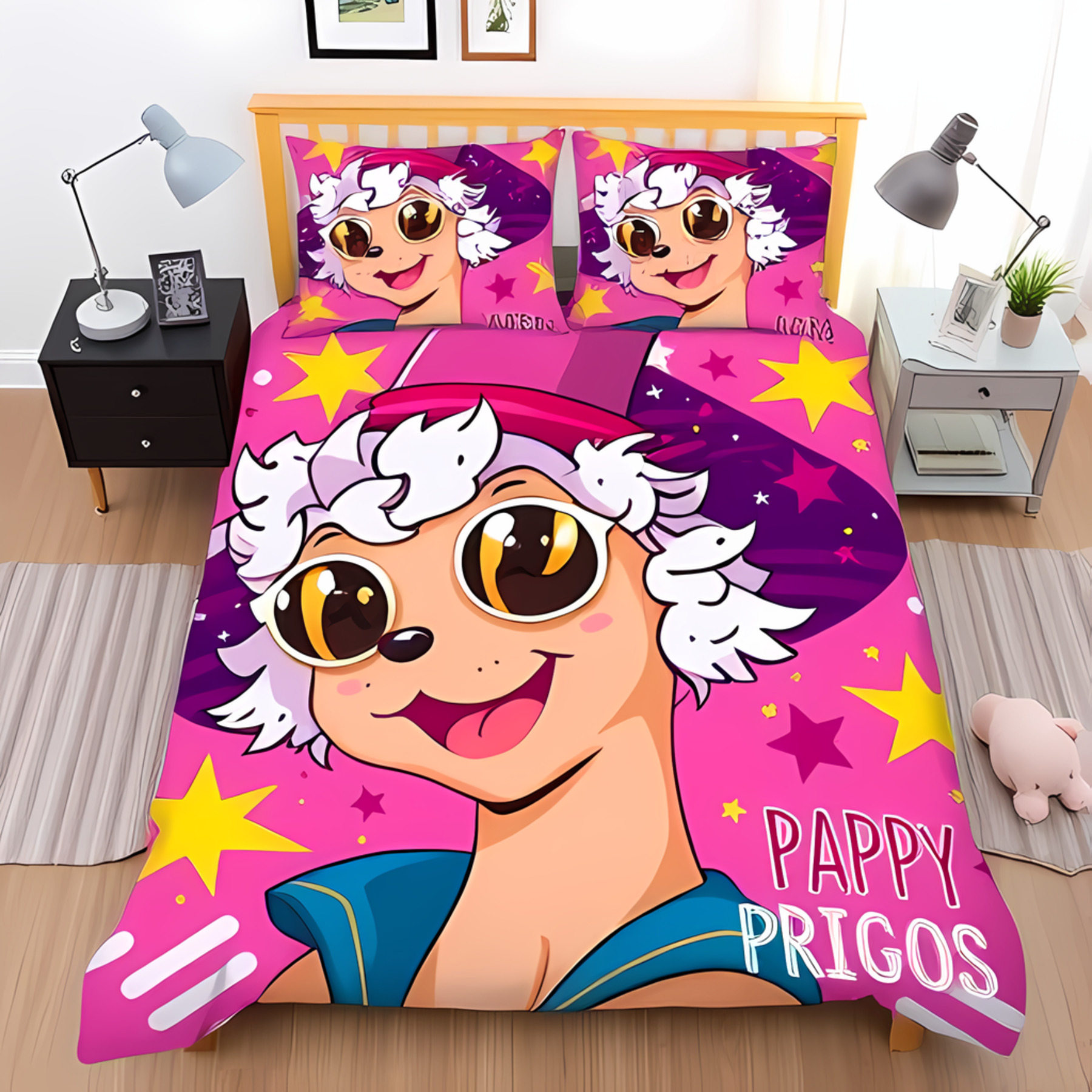 3-Piece Duvet Cover Set Featuring PAPPY PRIGOS - Colorful Cartoon ...
