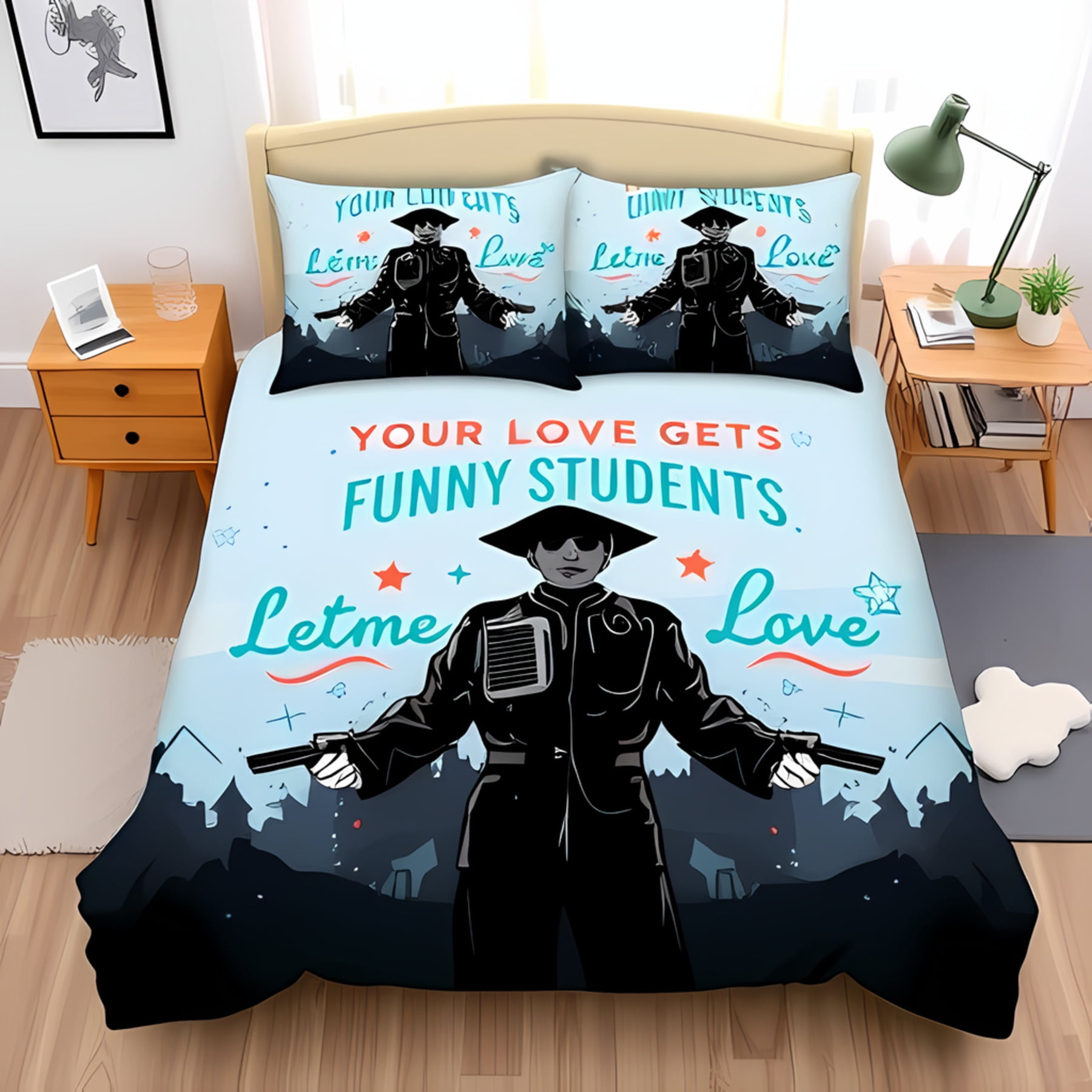 3-Piece Duvet Cover Set Featuring Playful Cartoon Character in Black ...