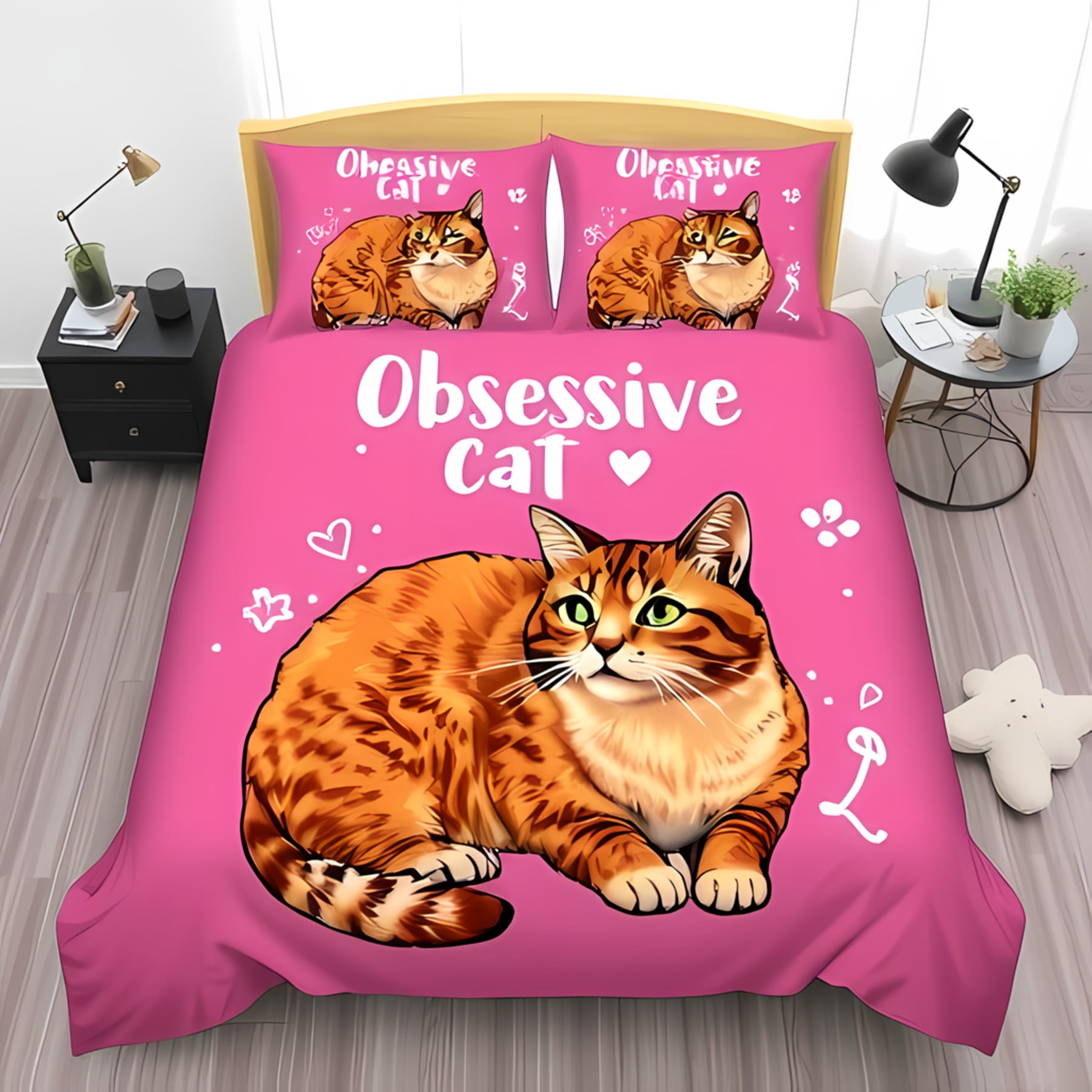 3-Piece Duvet Cover Set Featuring Playful Orange Tabby Cat Design ...