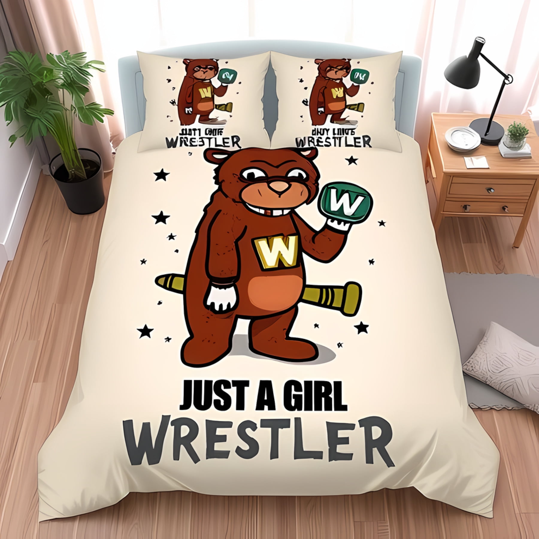 3-Piece Duvet Cover Set Featuring Playful Wrestler Design - Empowering ...