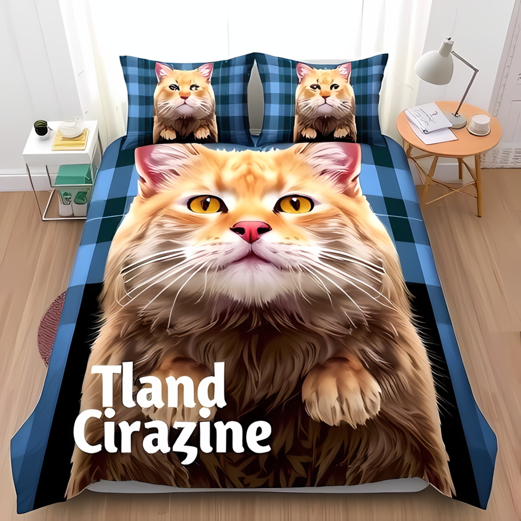 3-Piece Duvet Cover Set Featuring Realistic Orange Tabby Cat Design ...