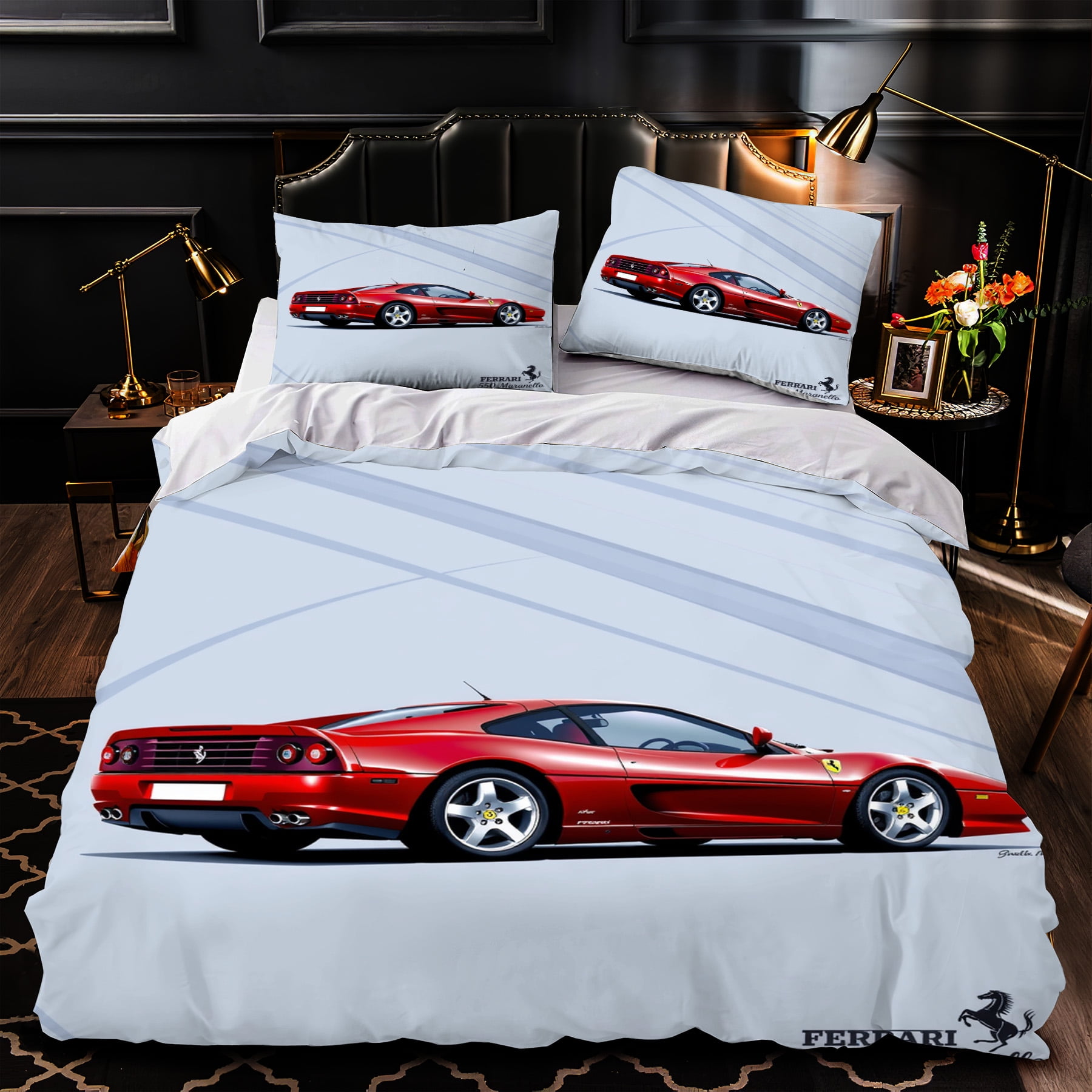 3-Piece Duvet Cover Set Featuring Red Sports Car Design Modern Bedding ...