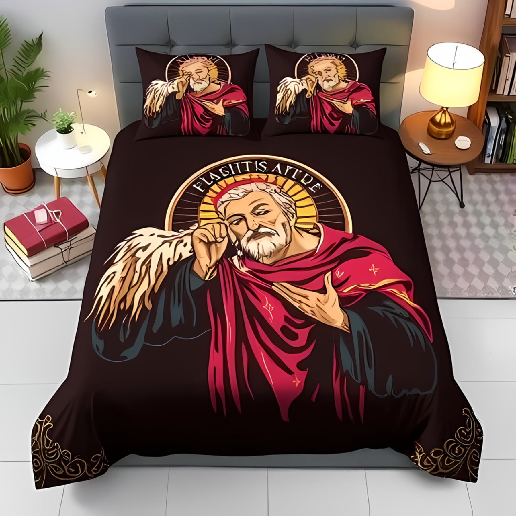 3-Piece Duvet Cover Set Featuring Vibrant Jude Design with Golden ...