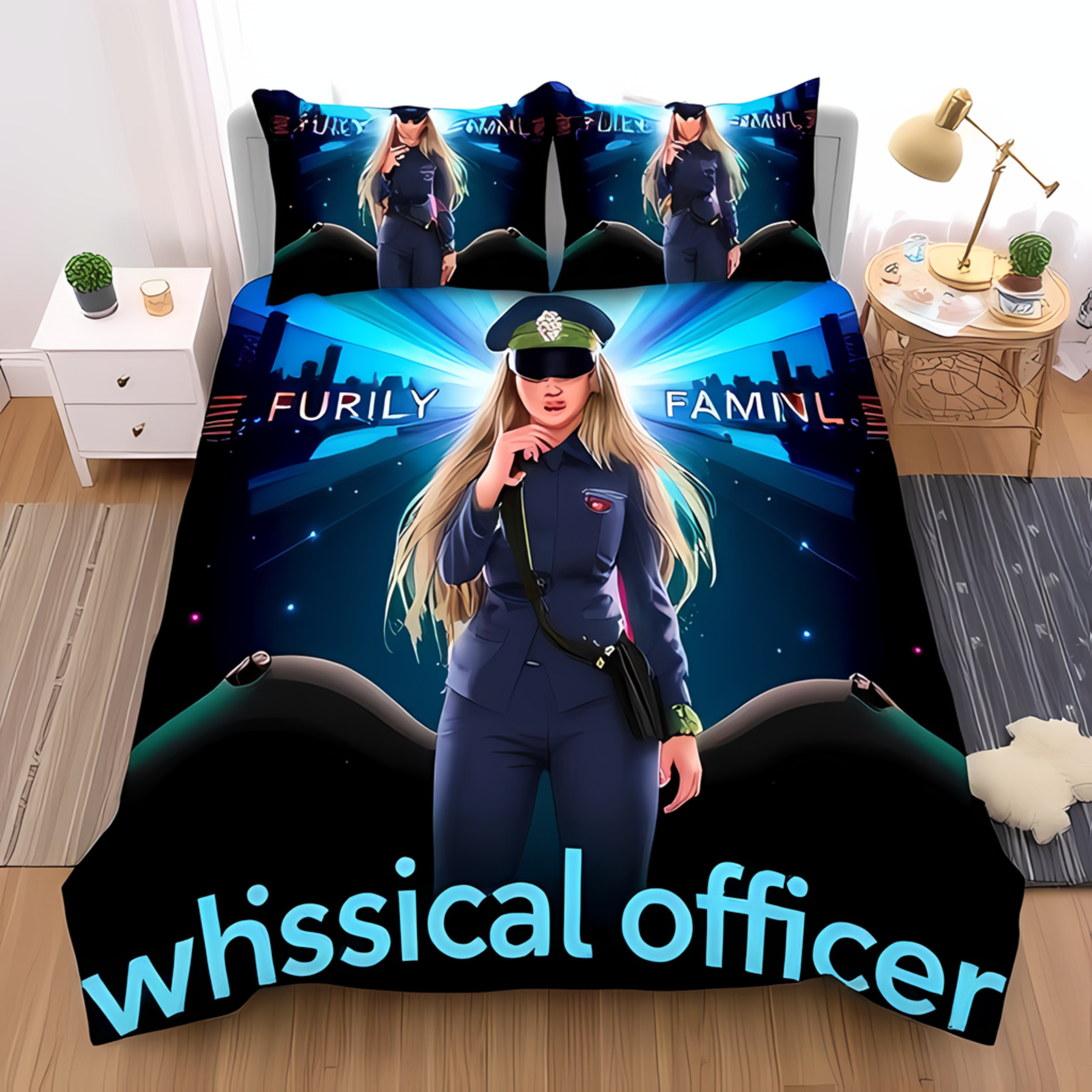 3-Piece Duvet Cover Set Featuring Whimsical Officer Design with City ...