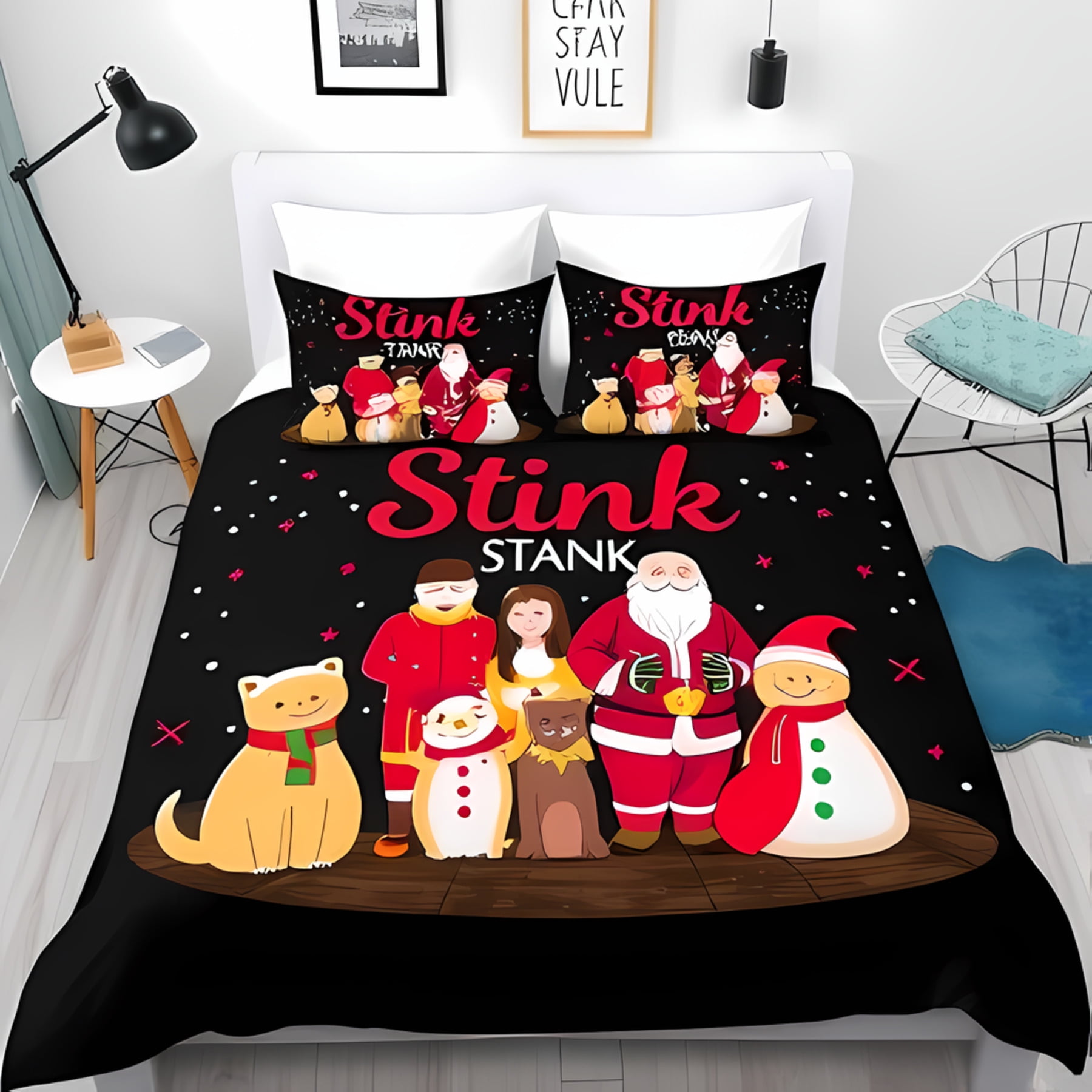 3-Piece Duvet Cover Set - Festive Cartoon Characters with Santa Cute ...