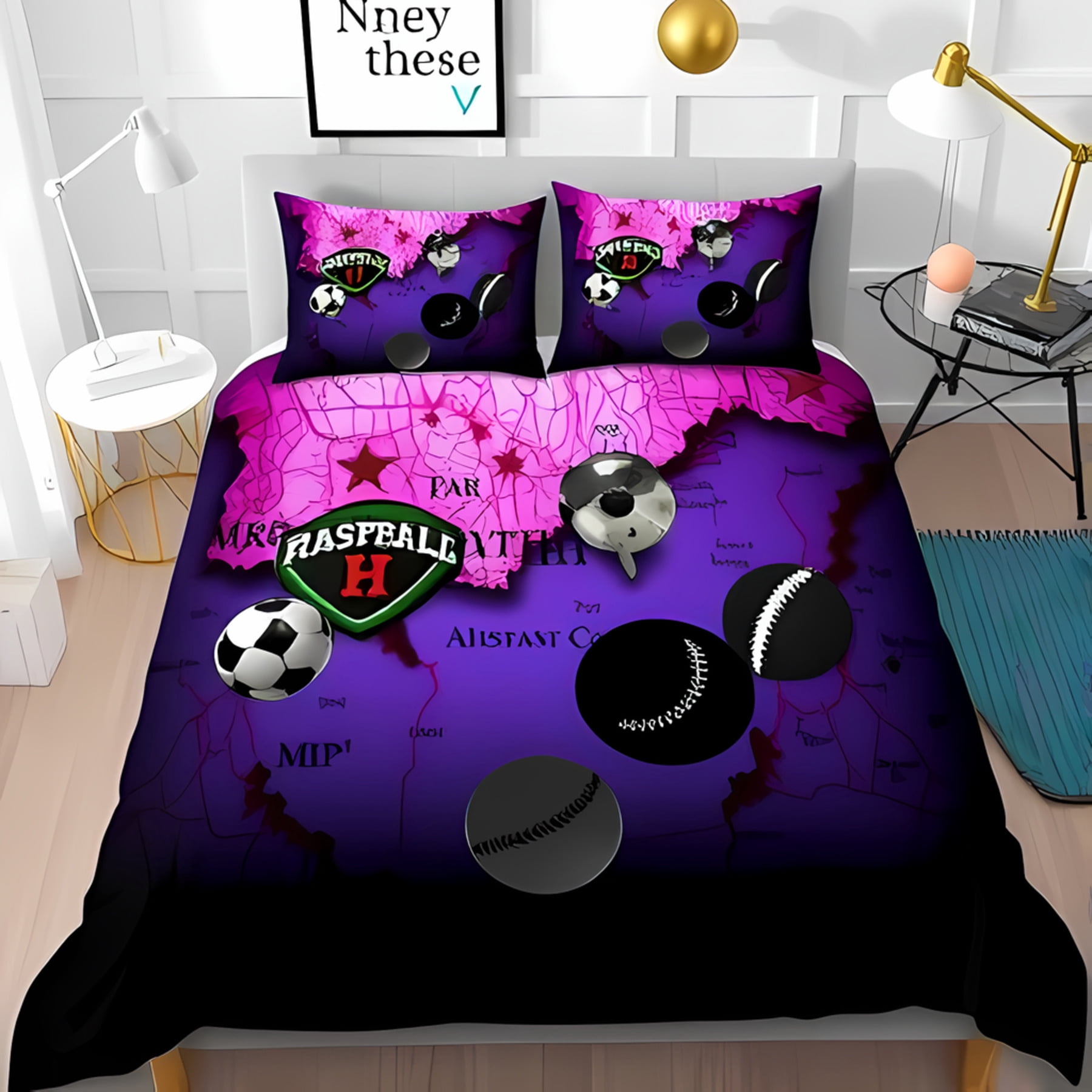 3-Piece Duvet Cover Set - France Map Design with Sports in Purple ...