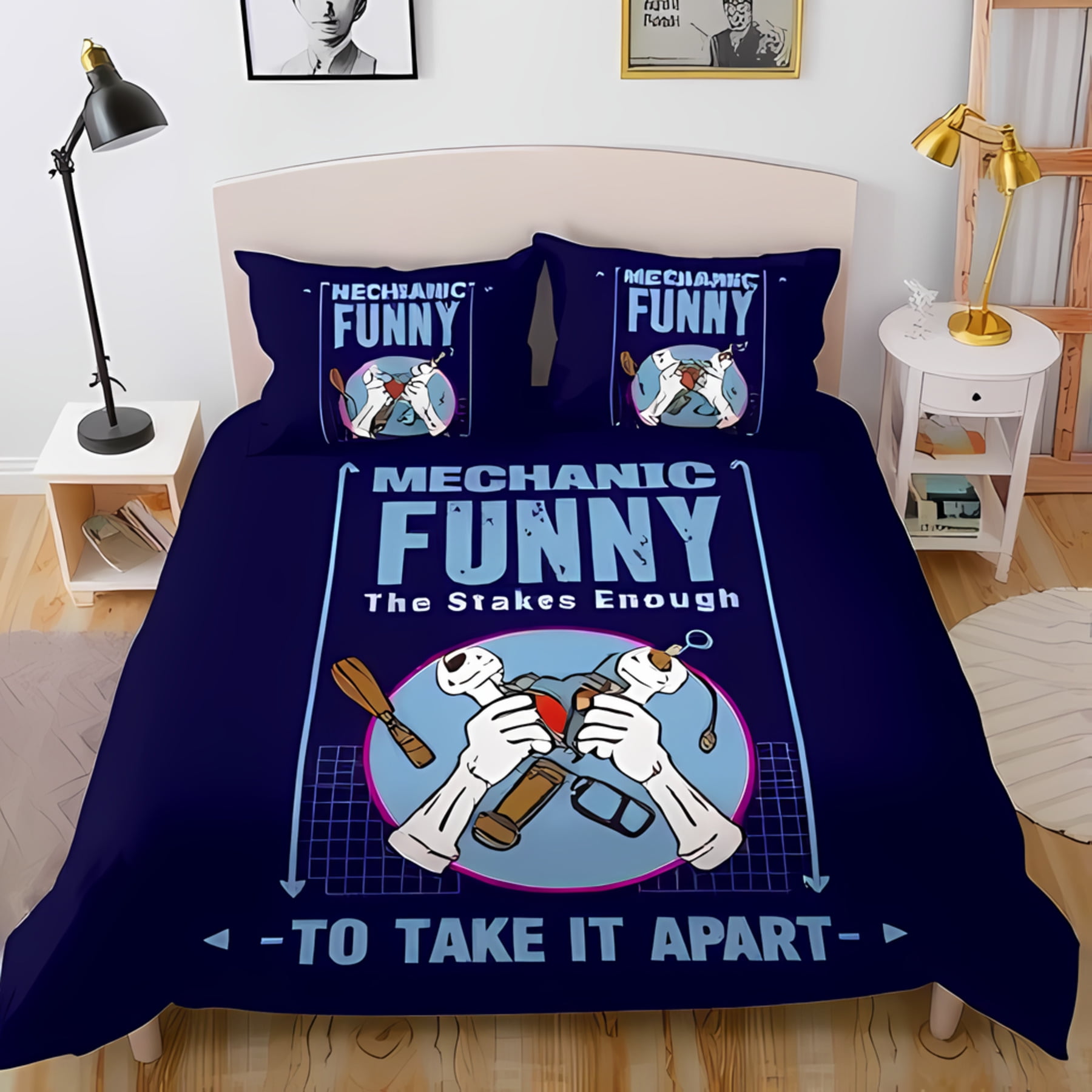 3-Piece Duvet Cover Set - Fun "MECHANIC FUNNY" Design with Cartoon ...