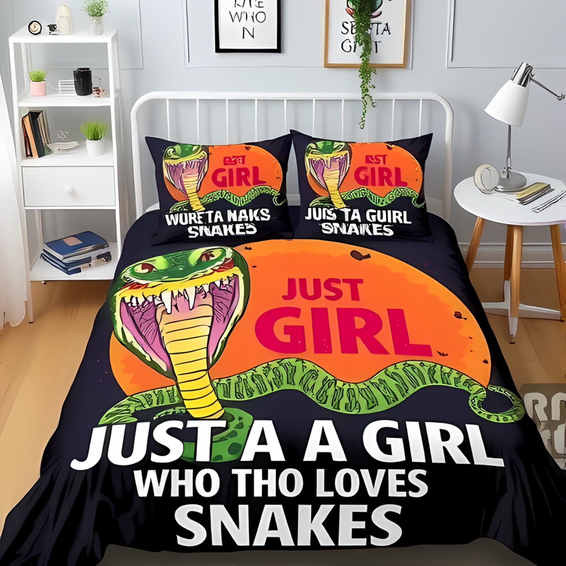 3-Piece Duvet Cover Set - Fun Snake Design for Girls "Just a Girl Who ...