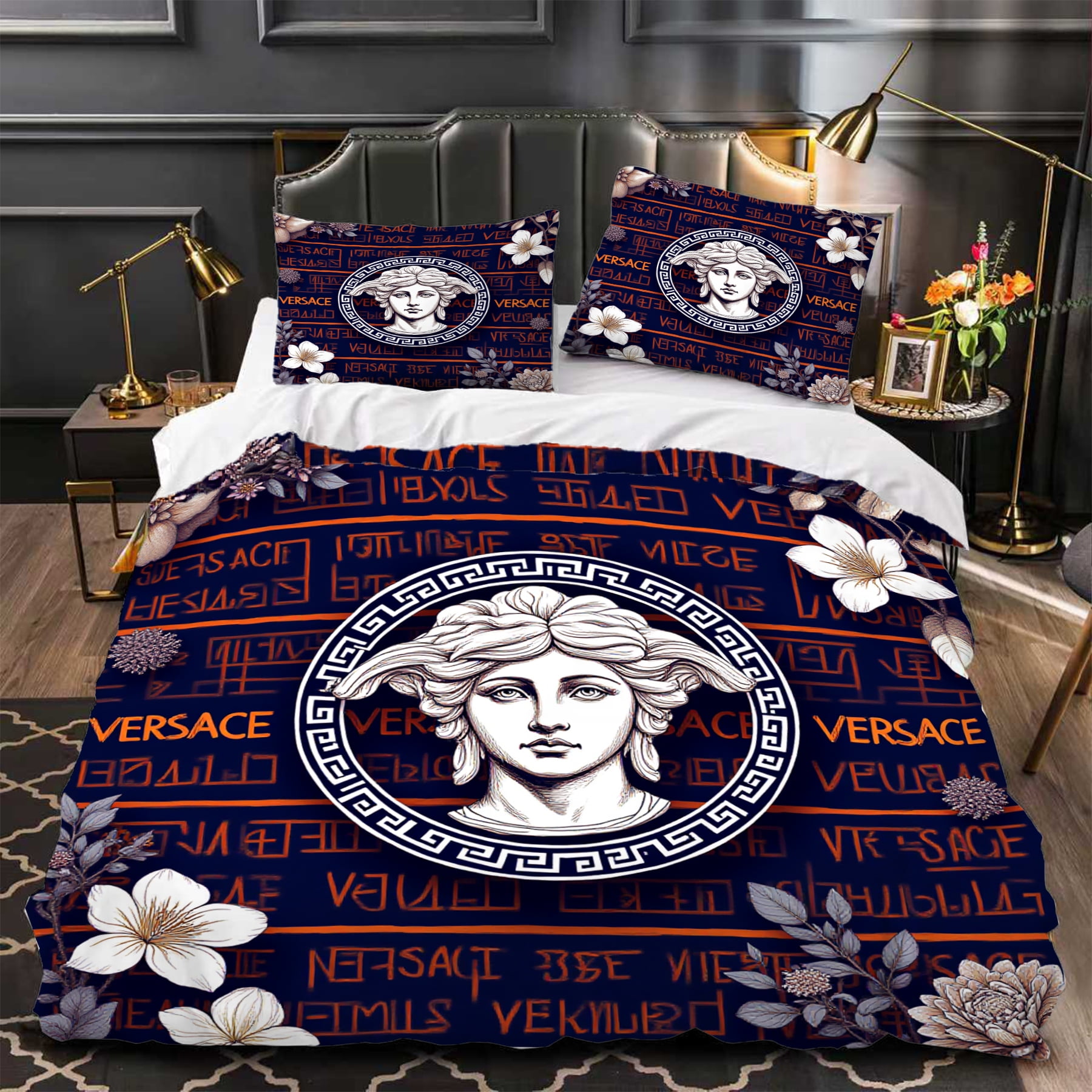 3-Piece Duvet Cover Set - Greek Goddess & Floral Pattern Bedding with ...