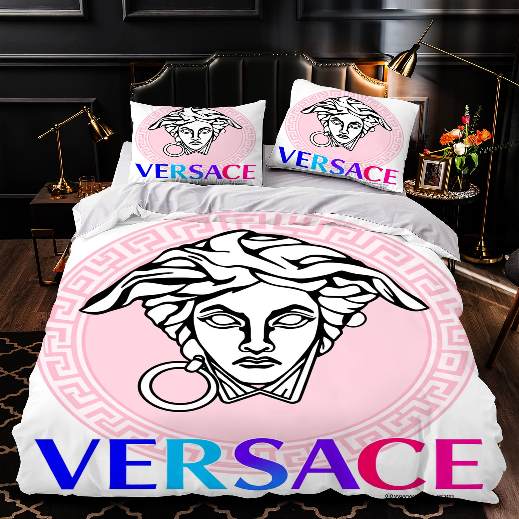 3-Piece Duvet Cover Set & Greek Key Pattern - Luxurious Bedding in Pink ...