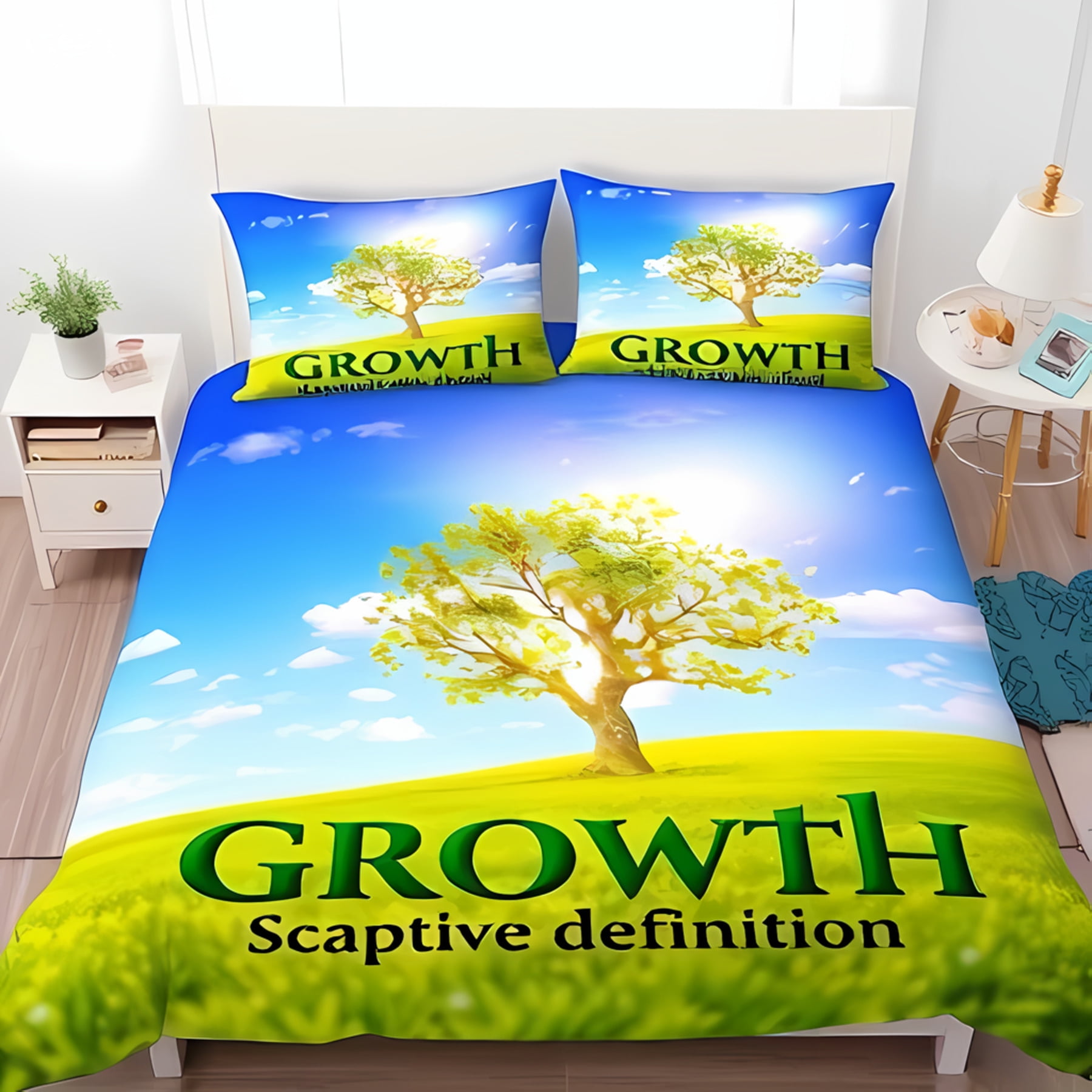3-Piece Duvet Cover Set - Green Field & Vibrant Tree Design with ...