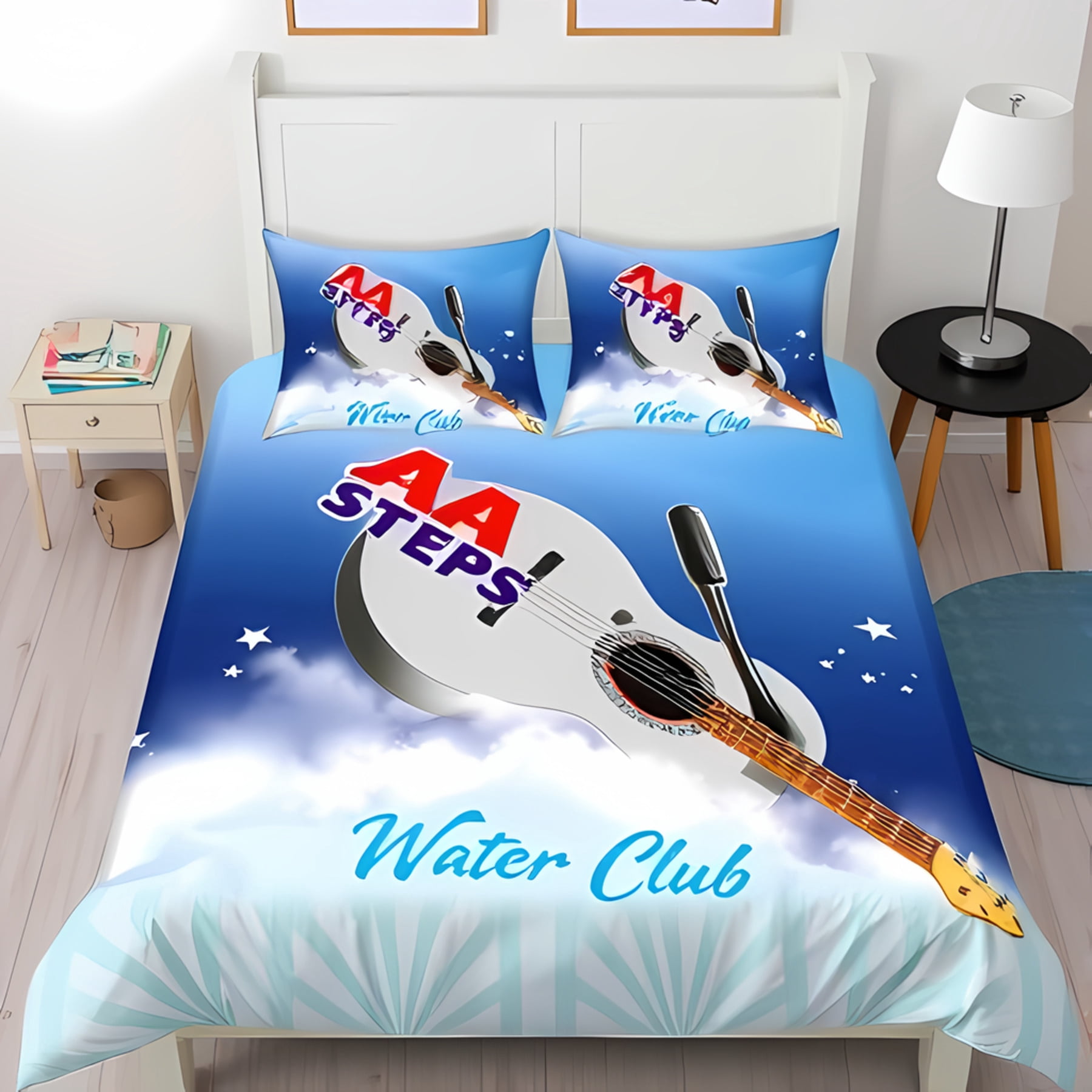 3-Piece Duvet Cover Set with Guitar Design and " AA STEPS Water Club ...