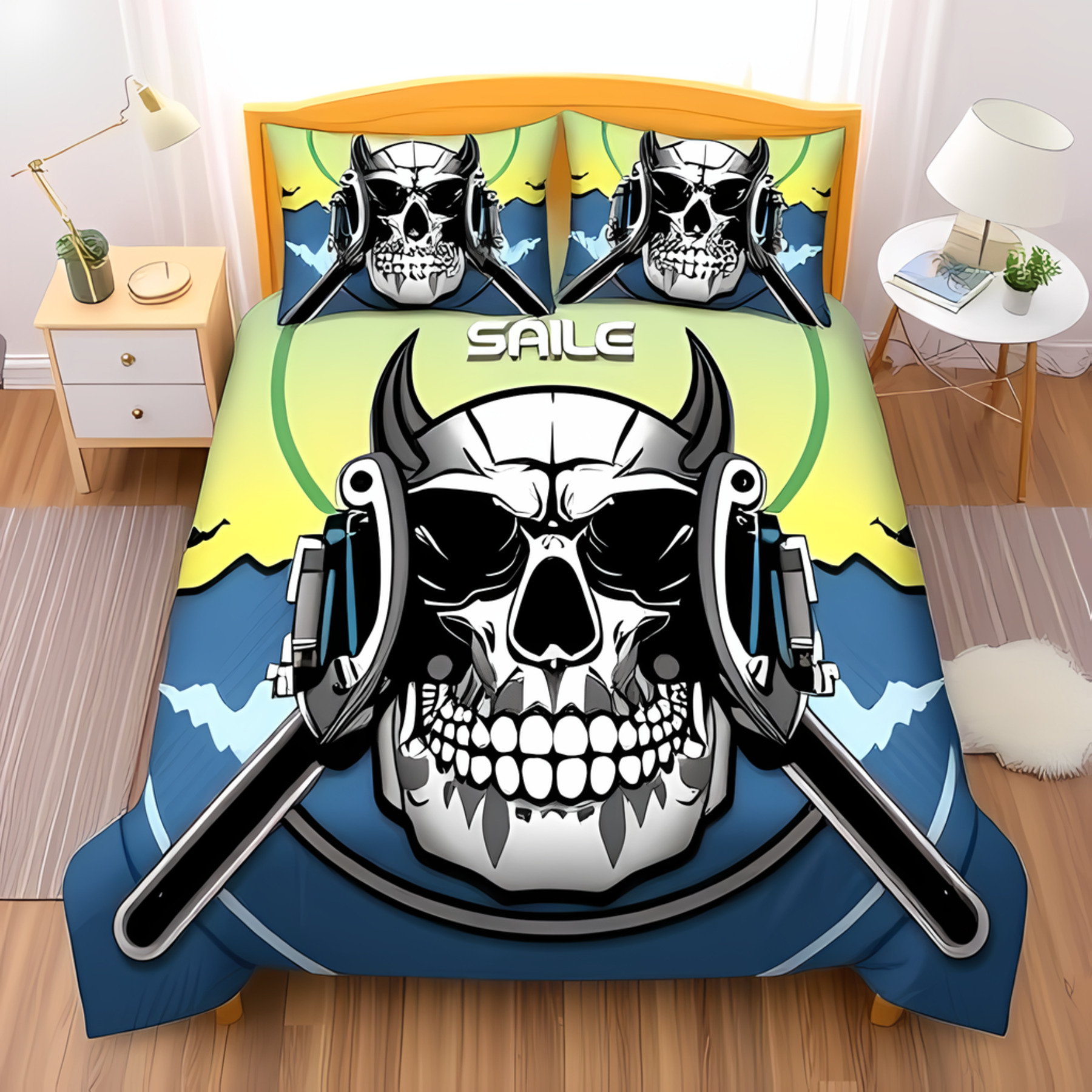 3-Piece Duvet Cover Set Headphones Design - Edgy Rock & Roll Style ...