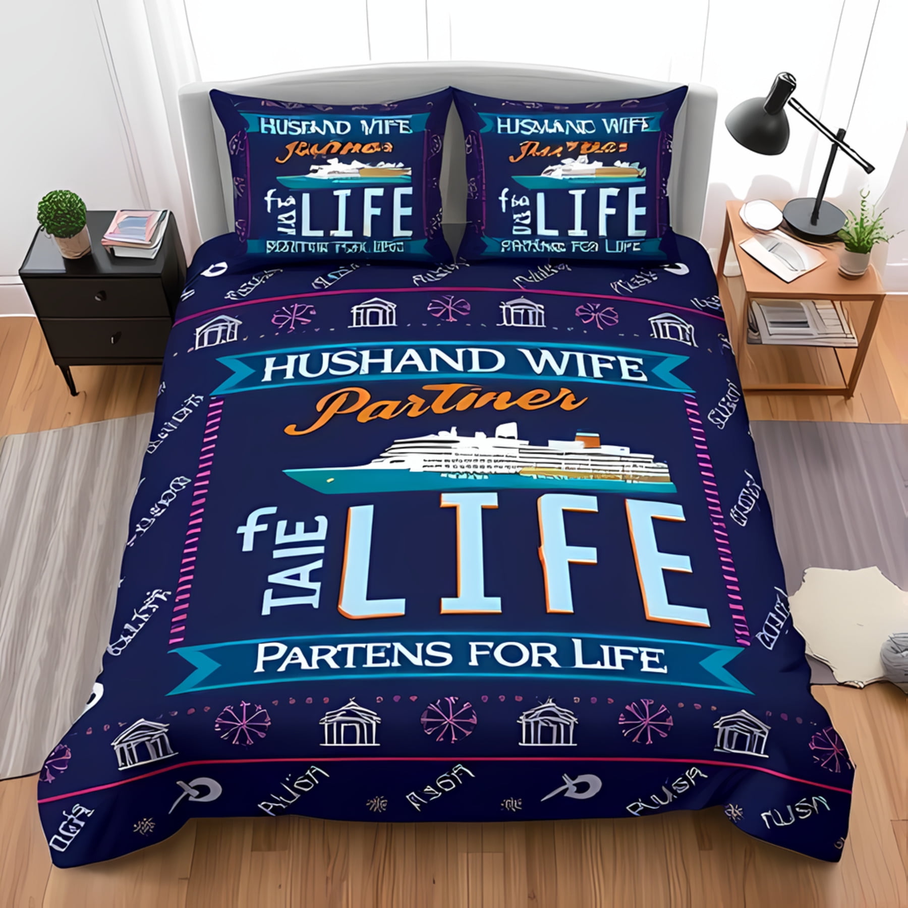 3-Piece Duvet Cover Set - "Husband & Wife" Design Cozy Bedding for ...