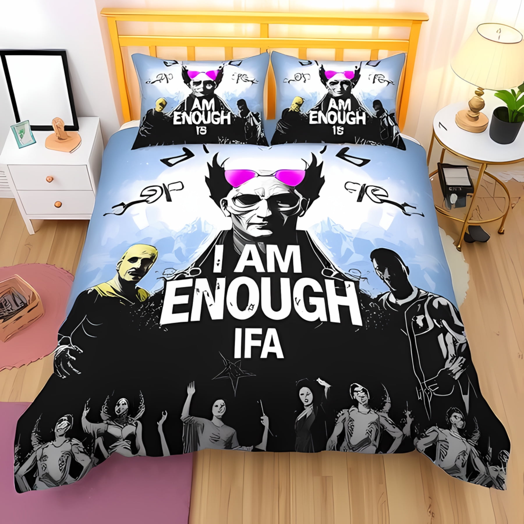 3-Piece Duvet Cover Set - " I AM ENOUGH " Inspirational Design with ...
