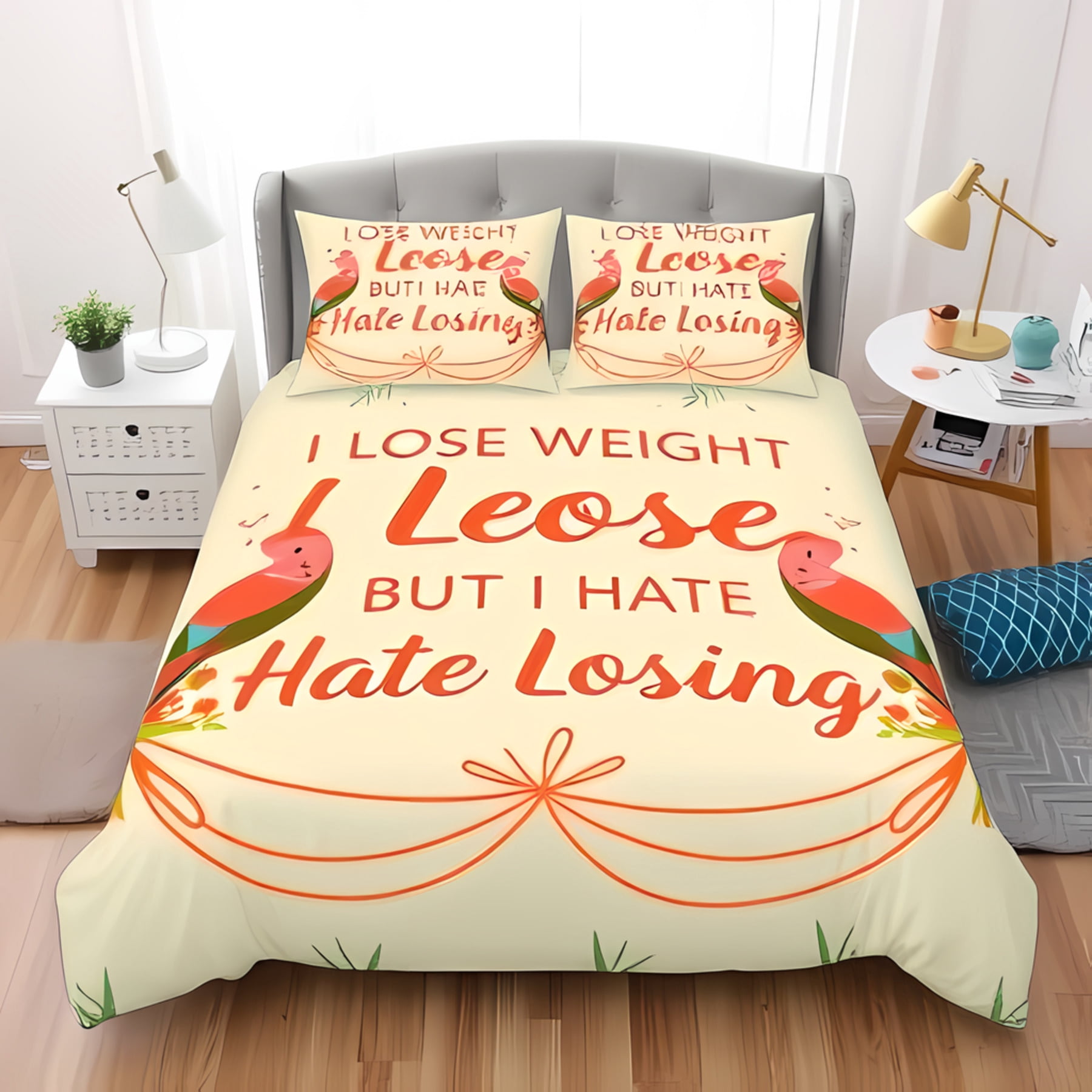 3-Piece Duvet Cover Set with " I Lose Weight I Leose But I Hate Hate ...