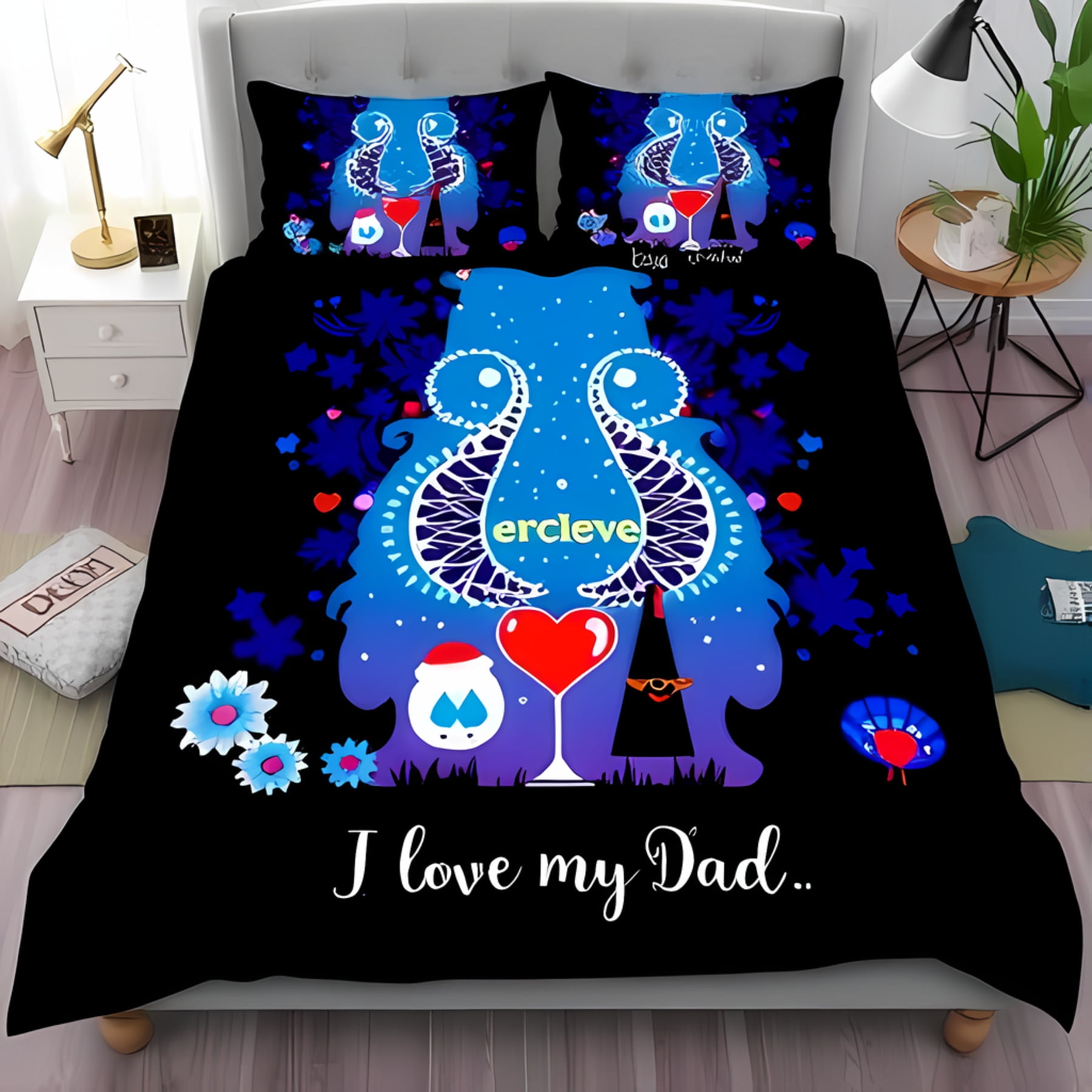 3-Piece Duvet Cover Set - "I Love My Dad" Colorful Bedding with ...