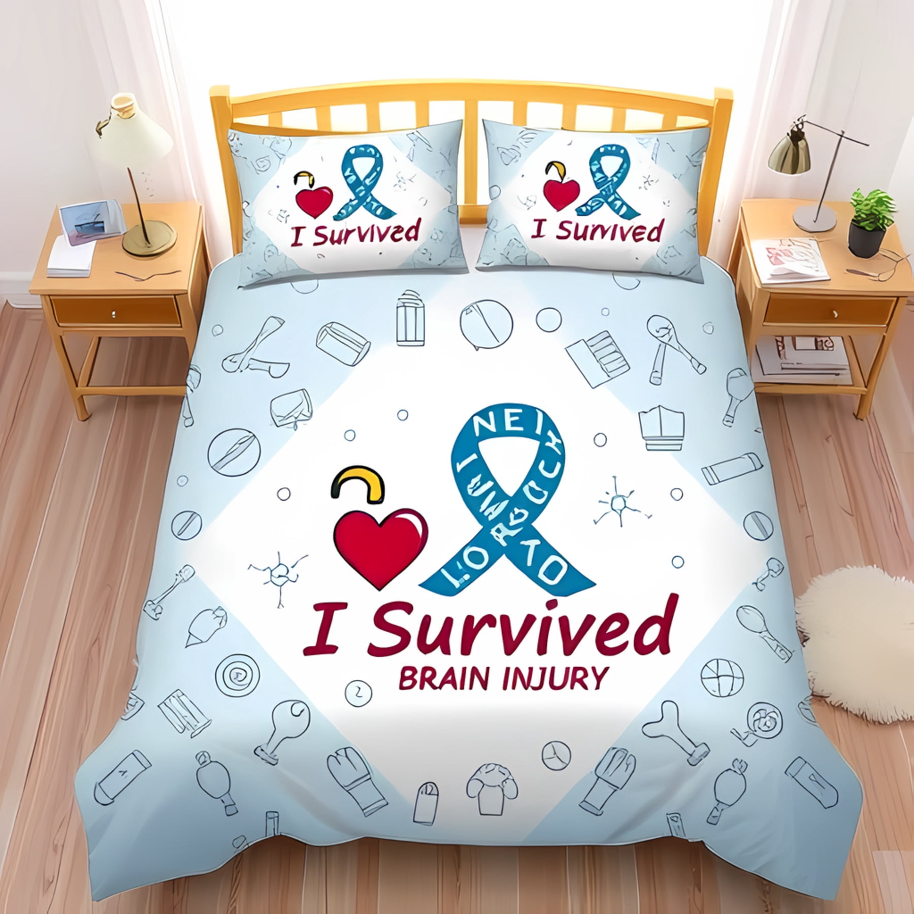 3-Piece Duvet Cover Set - "I Survived BRAIN INJURY" Motivational ...