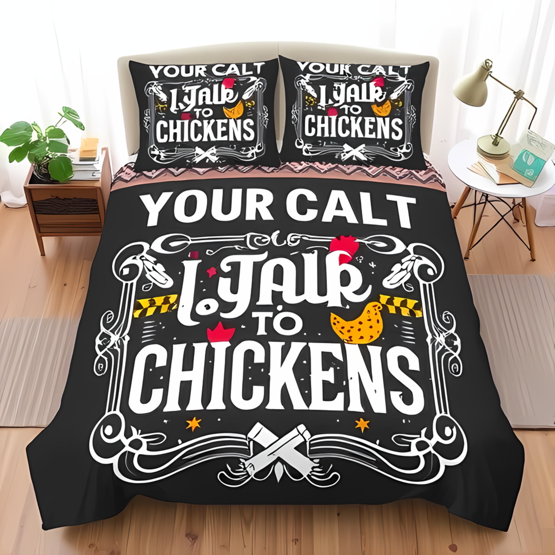 3-Piece Duvet Cover Set - "I Talk to Chickens" Fun Bedding for Poultry ...