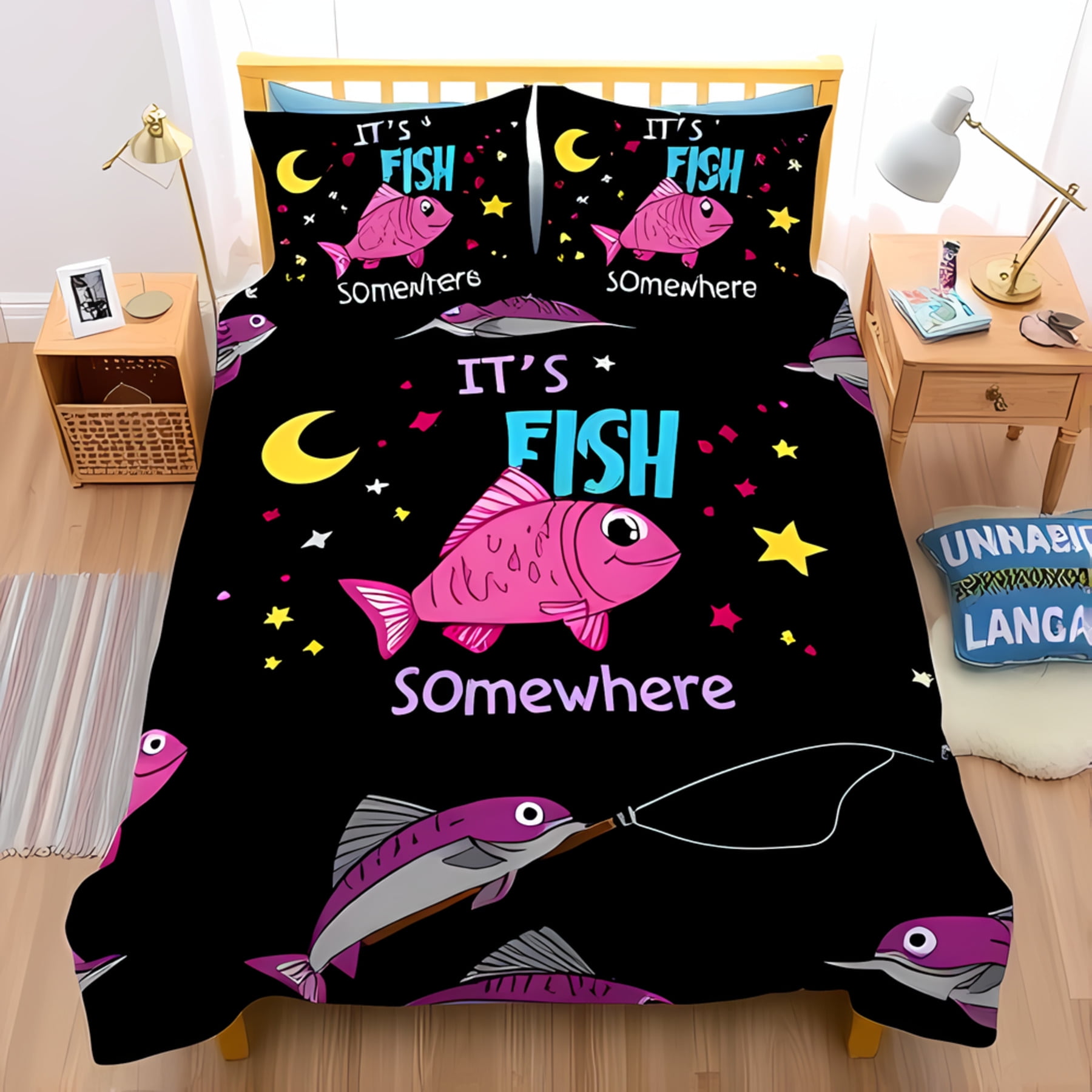 3-Piece Duvet Cover Set - " It's Fish Somewhere " Playful Design with ...