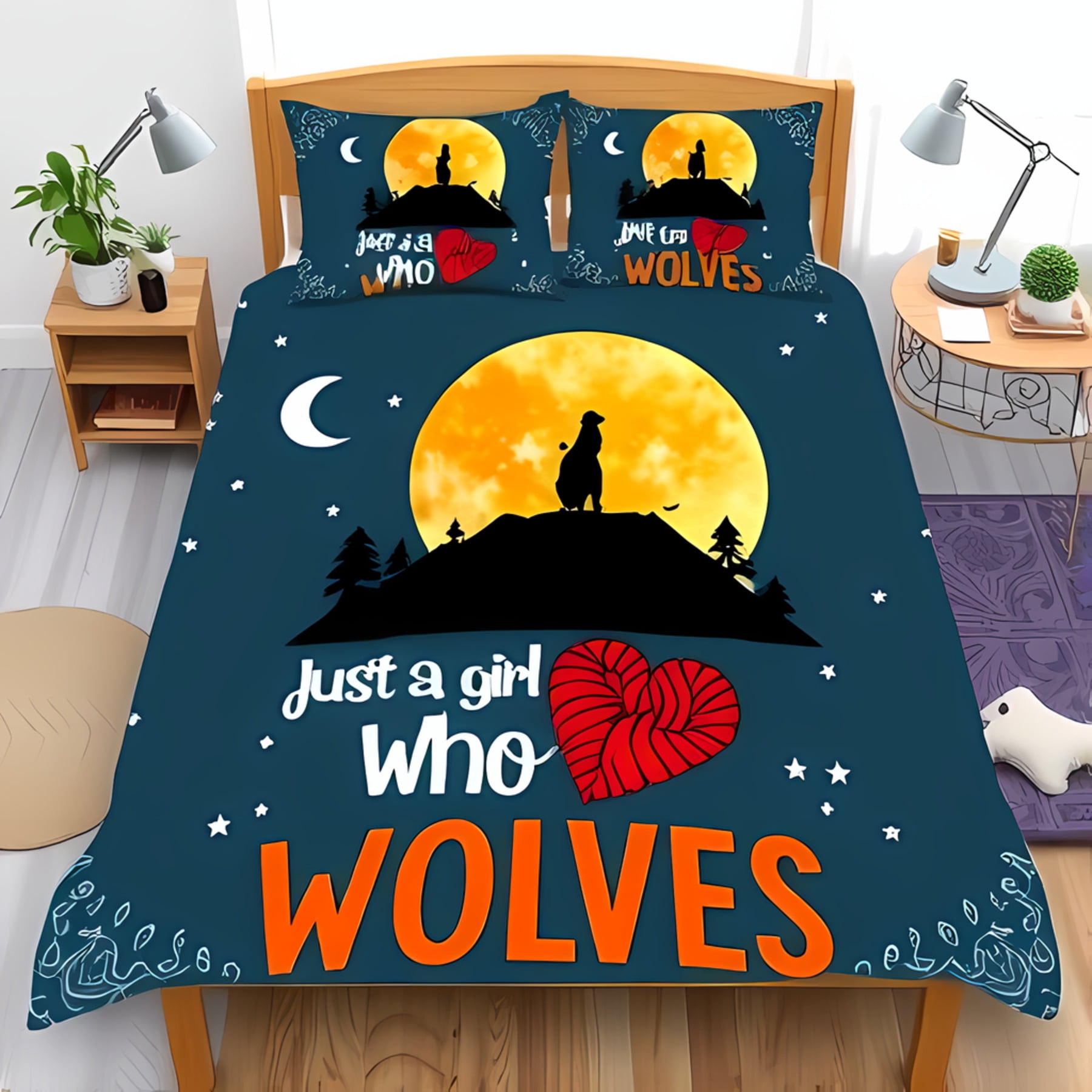 3-Piece Duvet Cover Set - " Just a Girl Who Loves Wolves " with Full ...