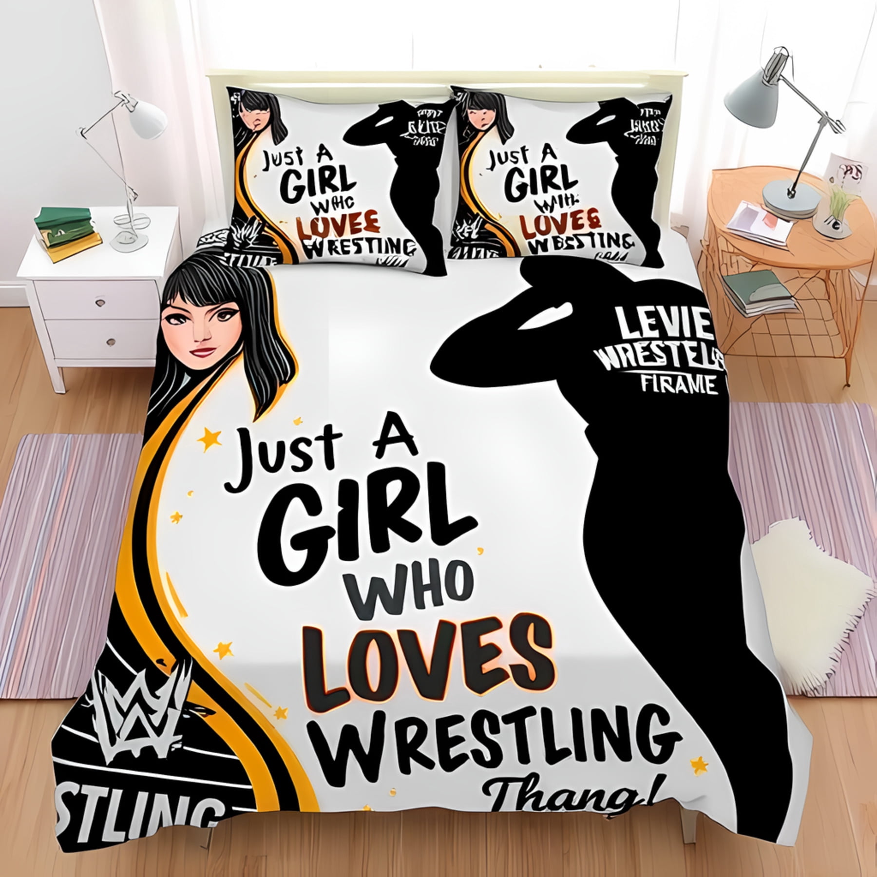 3-Piece Duvet Cover Set - " Just a Girl Who Loves Wrestling " Bold ...