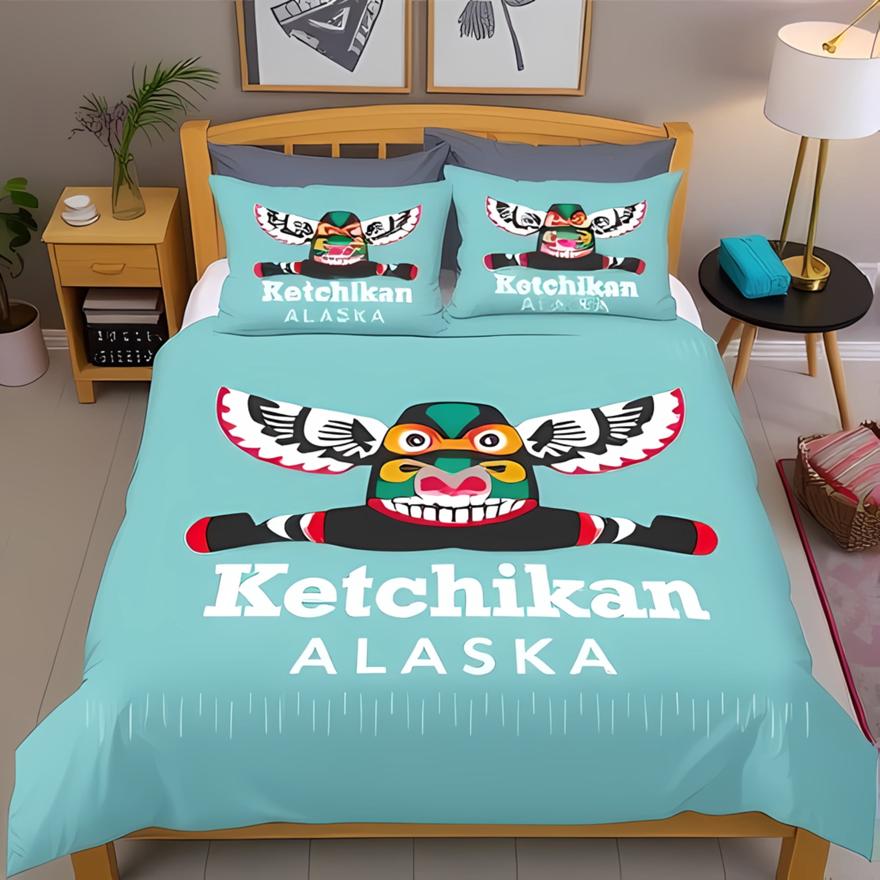 3-Piece Duvet Cover Set - Ketchikan ALASKA Design with Indigenous ...