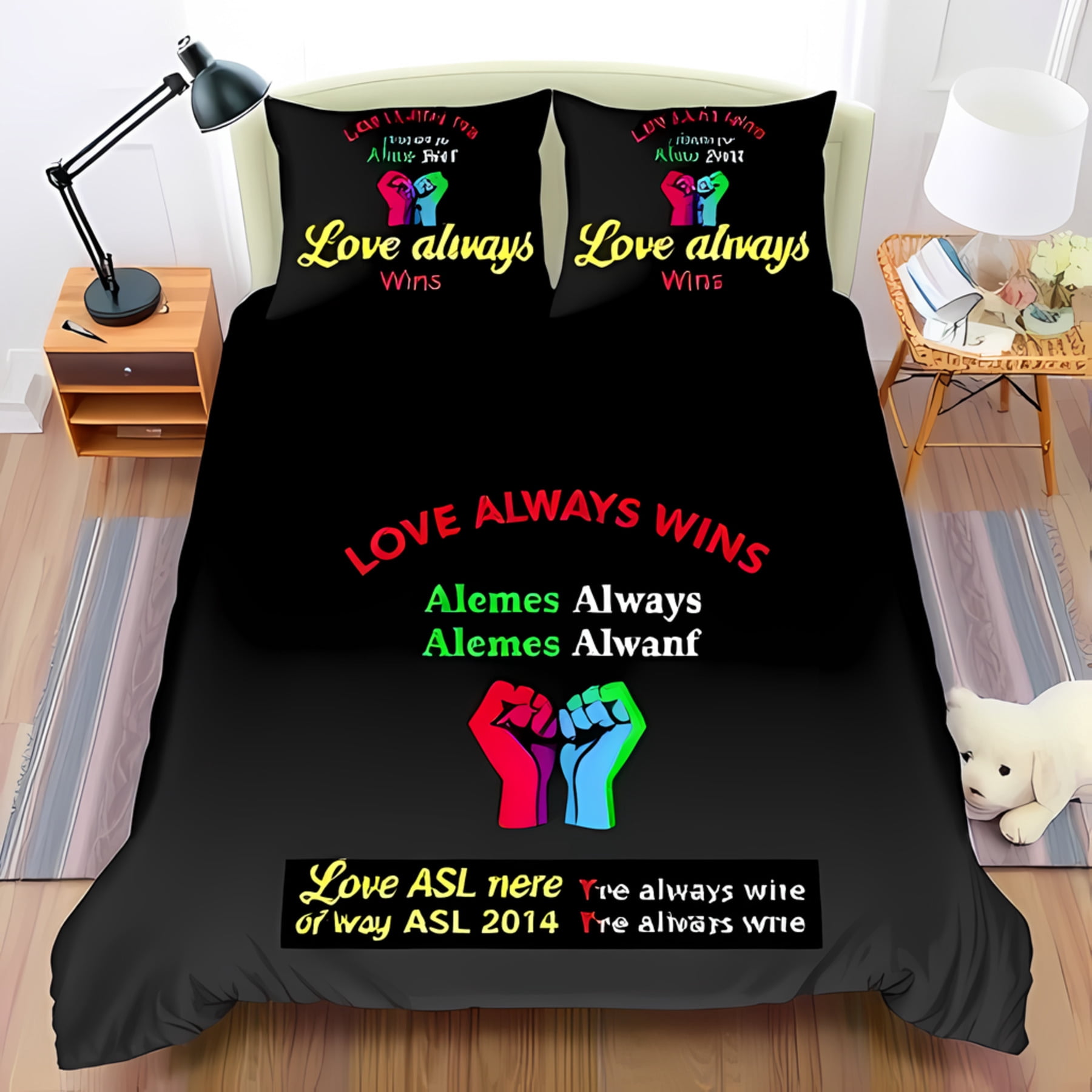 3-Piece Duvet Cover Set - "Love Always Wins" with Empowering Design ...