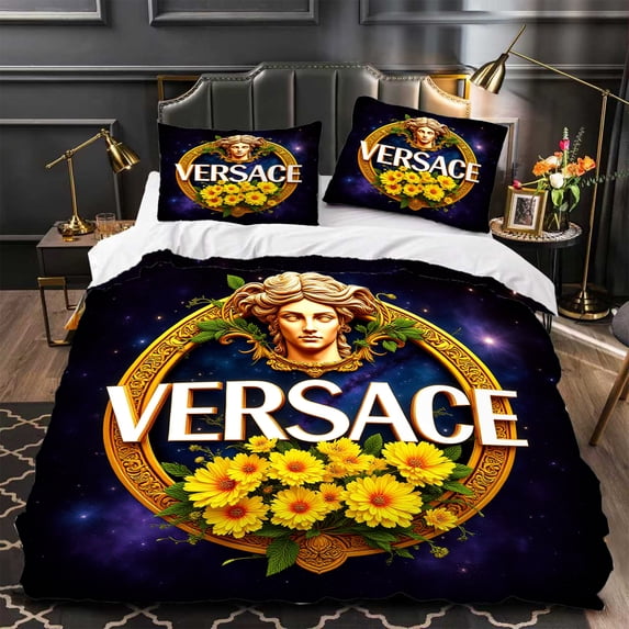 3-Piece Duvet Cover Set - Luxurious Golden Frame Design with Classical ...