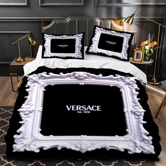 3-Piece Duvet Cover Set - Luxurious Ornate Frame Design Modern Gray ...