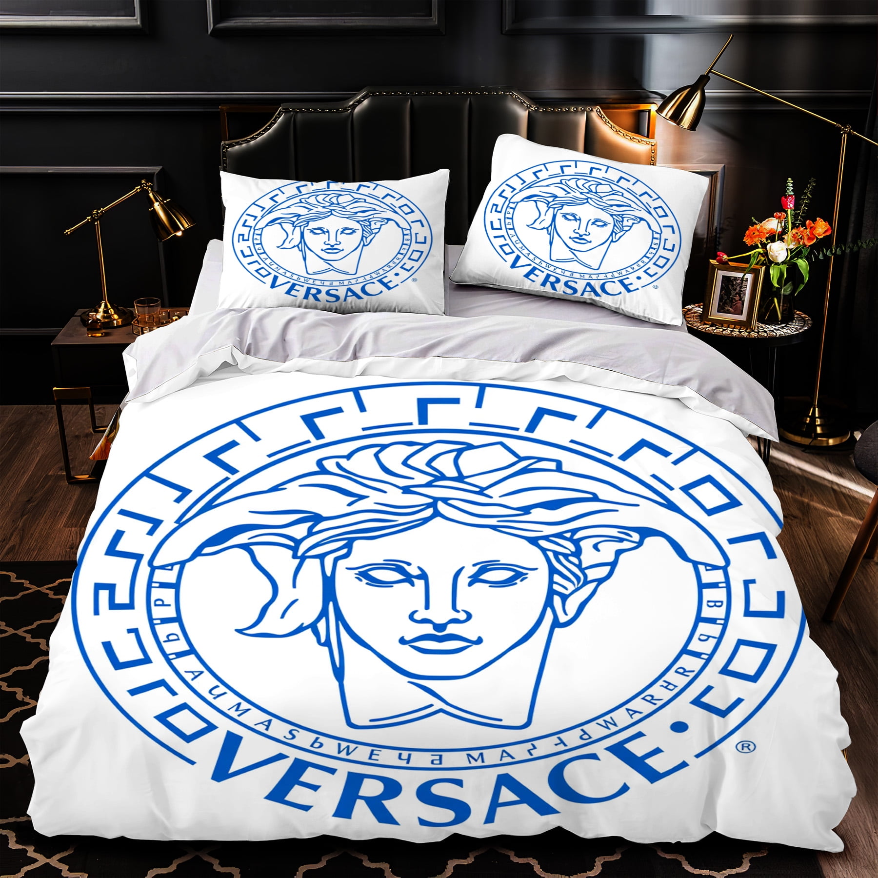 3-Piece Duvet Cover Set - Luxurious White Bedding with Iconic Greek ...