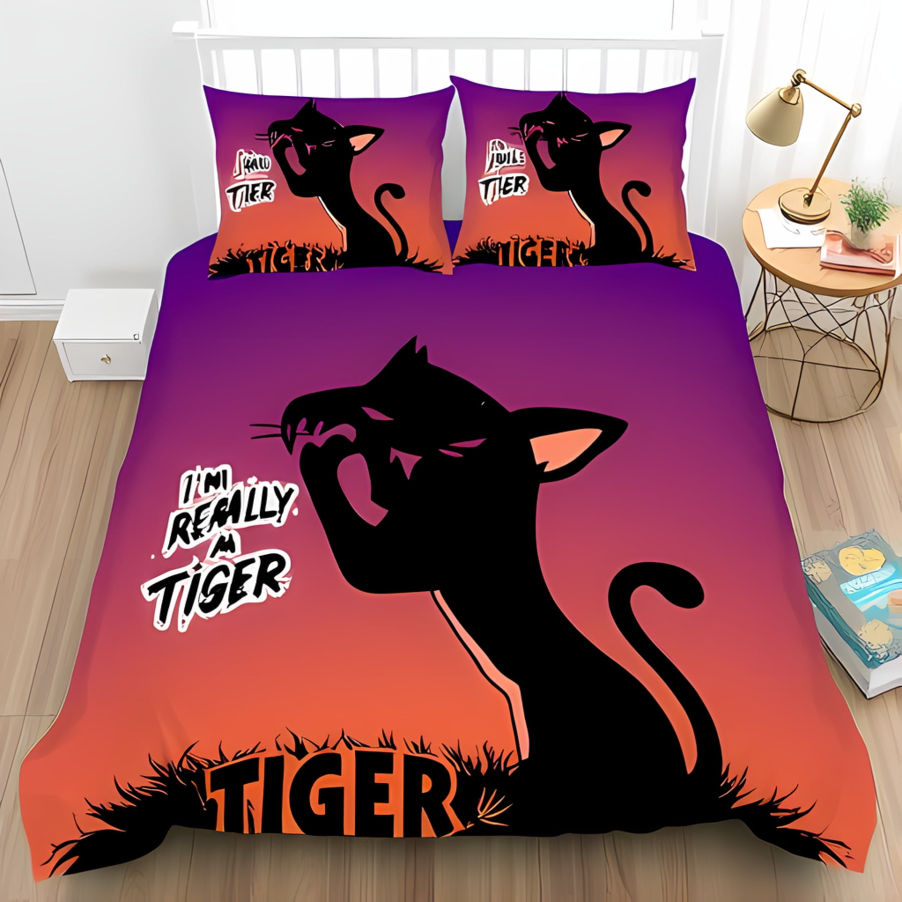 3-Piece Duvet Cover Set - Majestic Tiger on Vibrant Gradient Background ...