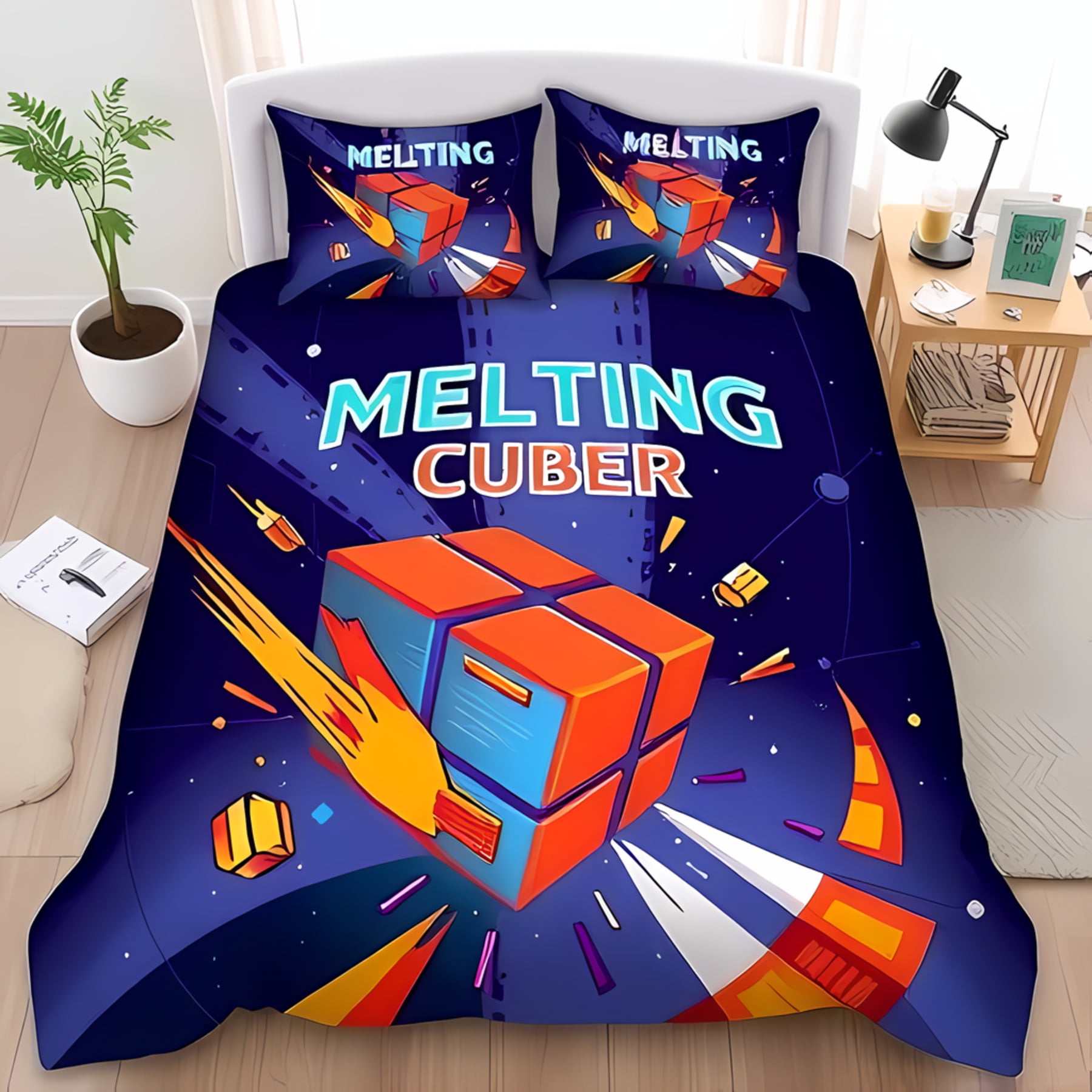 3-Piece Duvet Cover Set - Melting in Space Design with Shooting Stars ...