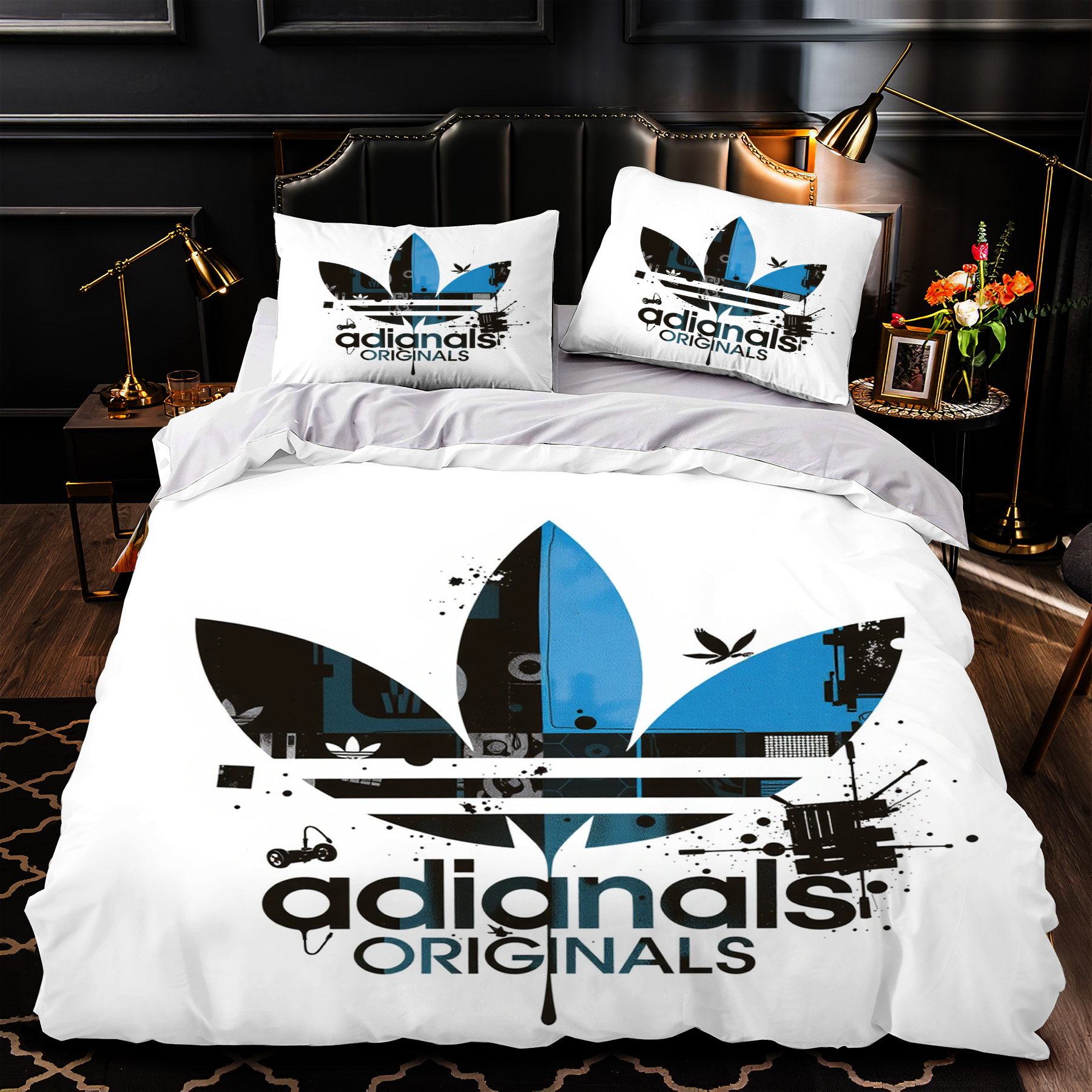 3-Piece Duvet Cover Set - Modern Black & White Design with Bold Blue ...