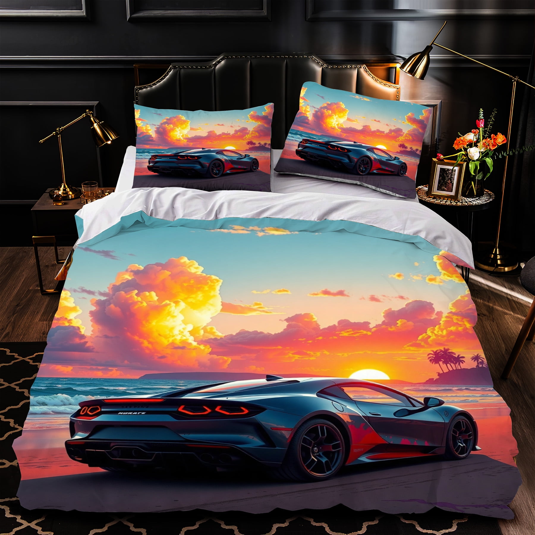 3-Piece Duvet Cover Set - Modern Geometric Pattern in Vibrant Sunset ...