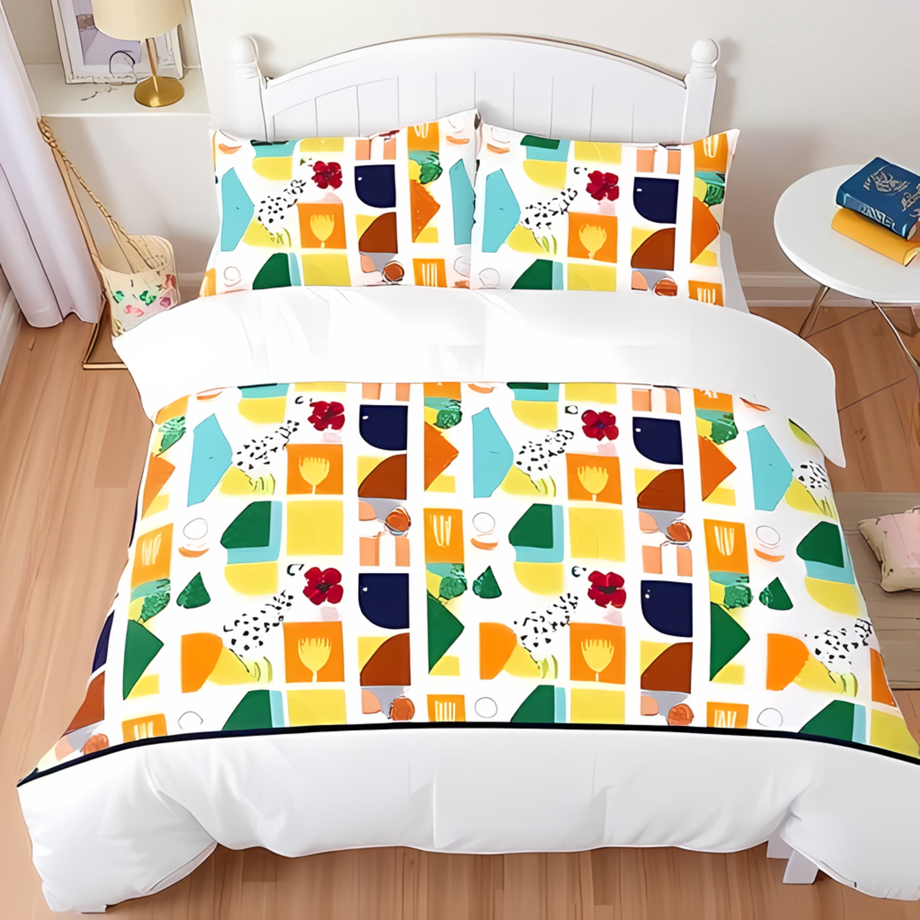 3-Piece Duvet Cover Set - Modern Geometric Pattern with Colorful Shapes ...
