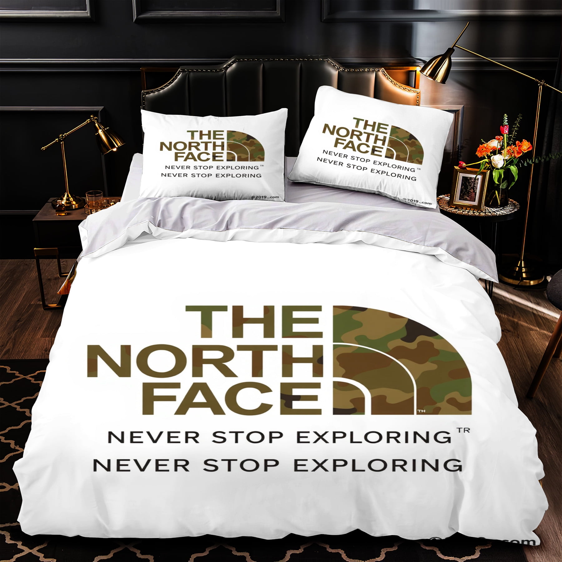 3-Piece Duvet Cover Set - Modern White Bedding & Slogan Elegant Dark ...