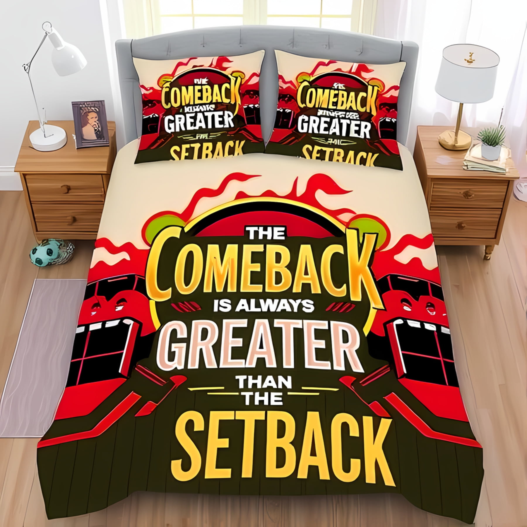 3-Piece Duvet Cover Set - Motivational " The Comeback Is Greater Than ...