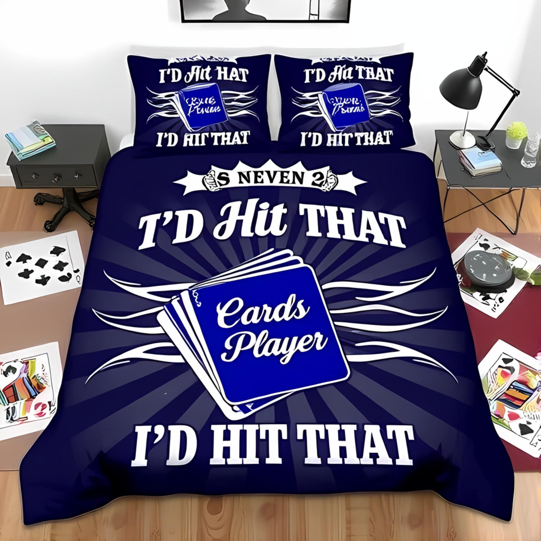 3-Piece Duvet Cover Set - Navy Blue Comforter with "I'D HIT THAT ...