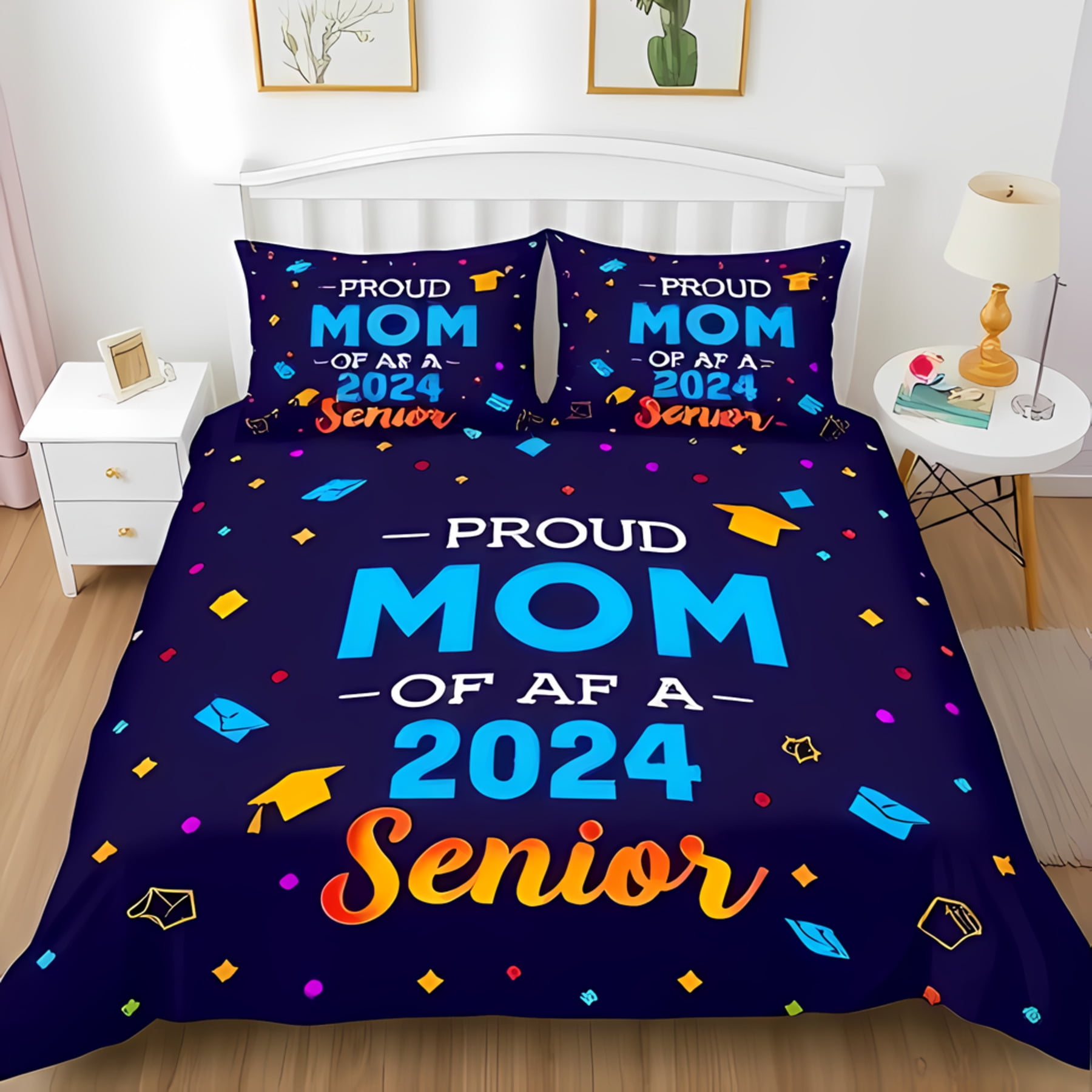 3-Piece Duvet Cover Set - Navy Blue with Colorful Accents " Proud Mom ...