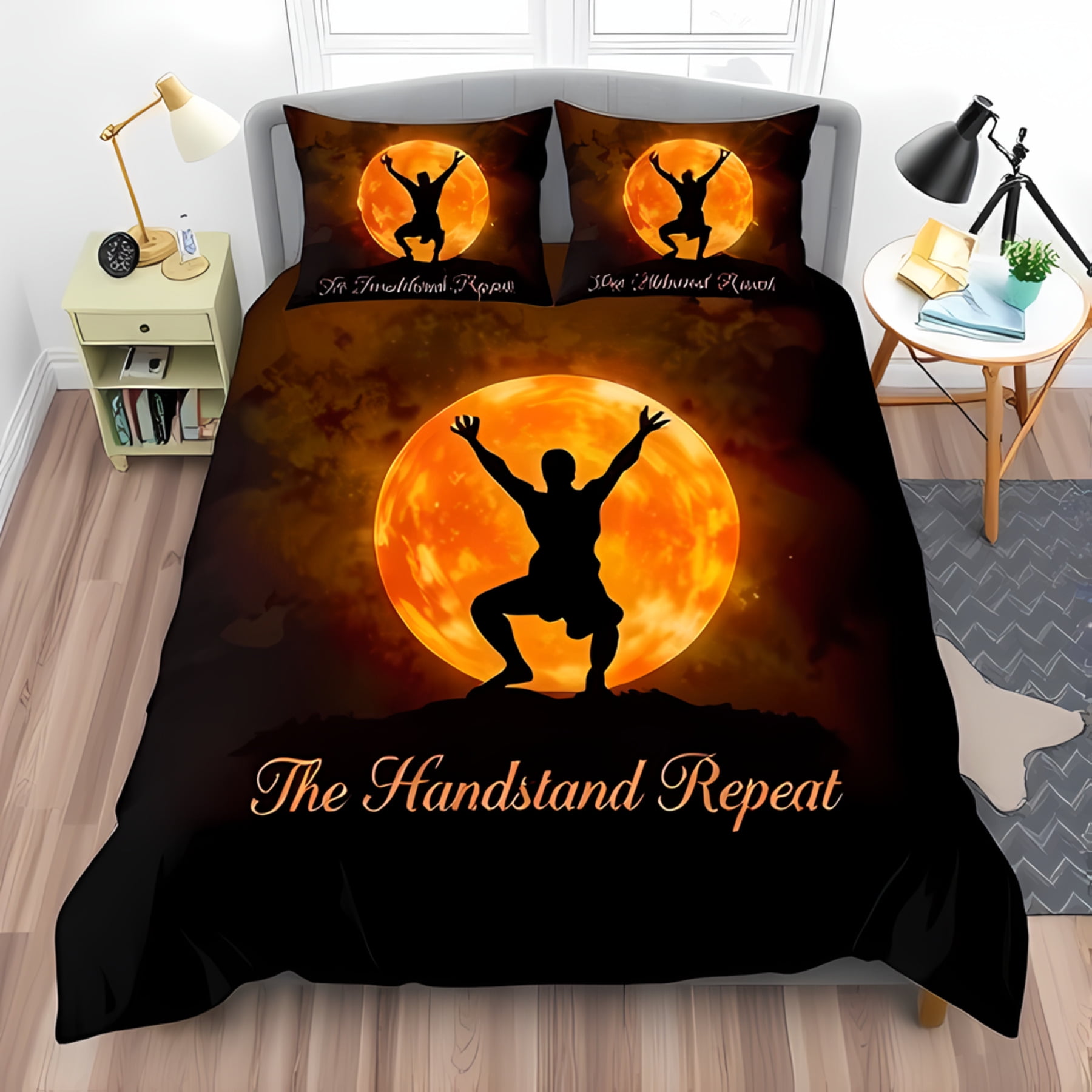 3-Piece Duvet Cover Set - Night Sky Design with Full Moon & Joyful Handst " The Handstand Repeat ...