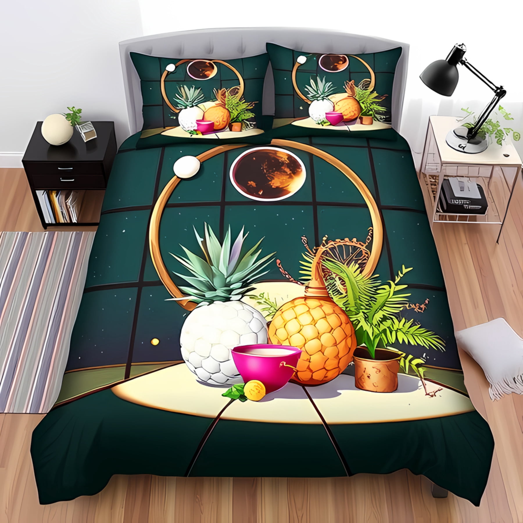 3-Piece Duvet Cover Set - Night Sky Design with Moon & Planets Vibrant ...